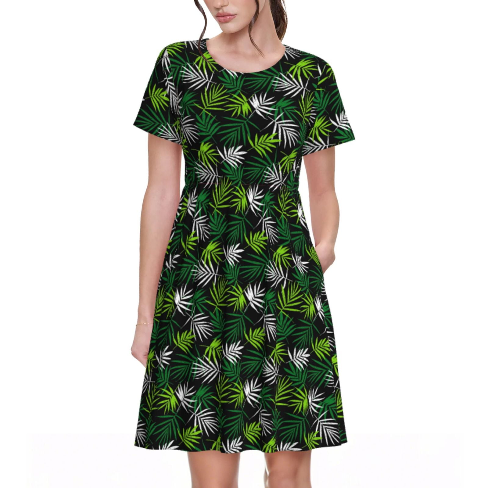 Fotbe Tropical Leaves1 Pattern Dress Casual Womens Fashion Short Sleeve ...