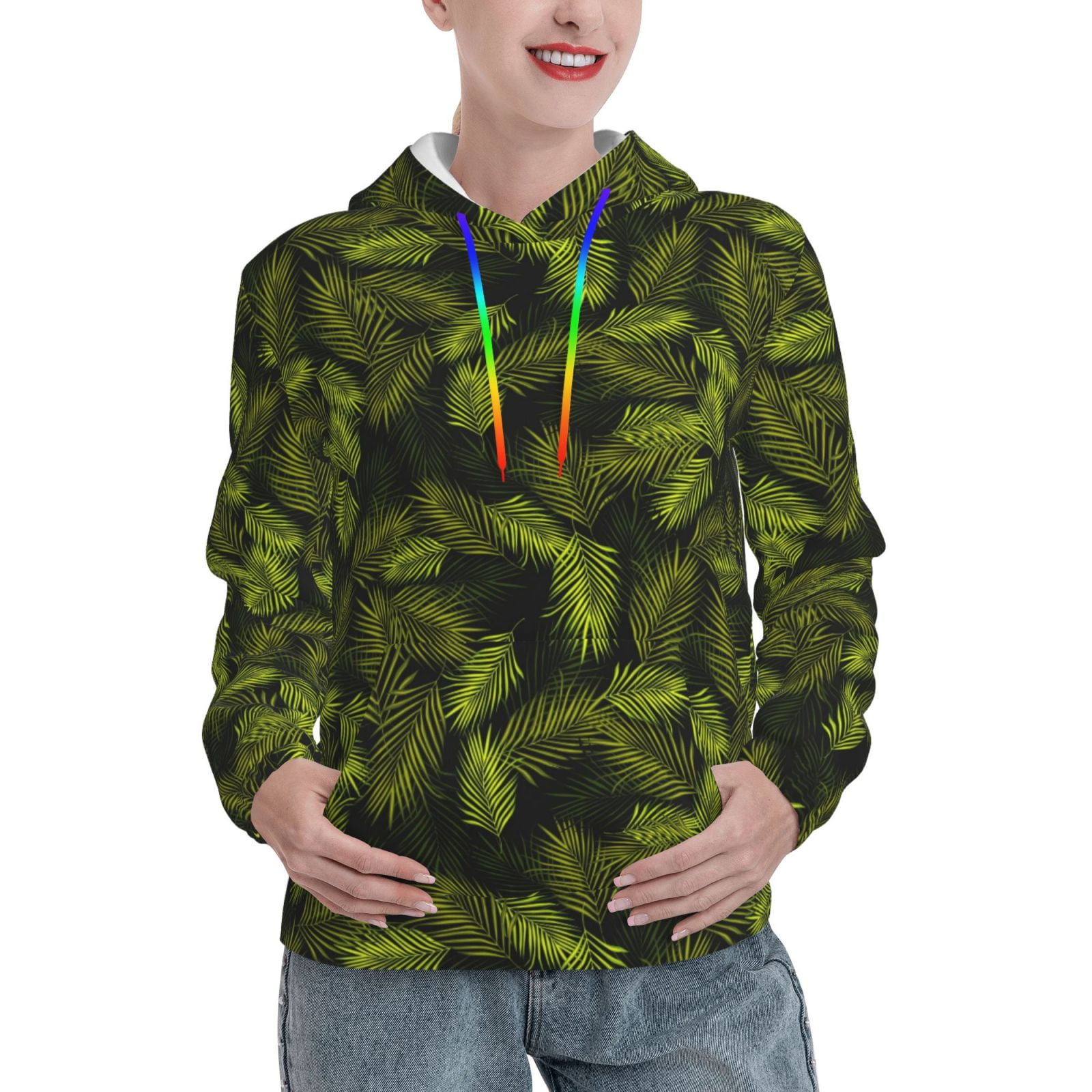 Fotbe Tropical Palm Leaves Fern Leaf Pattern Womens Long Sleeve Hoodie ...