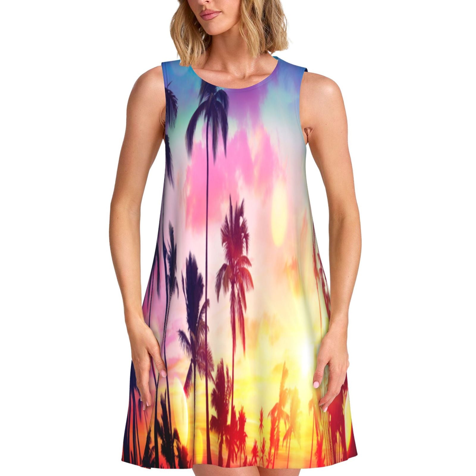 Fotbe Tropical Palm Tree at Sunset Pattern Women’s Summer Tank Midi ...