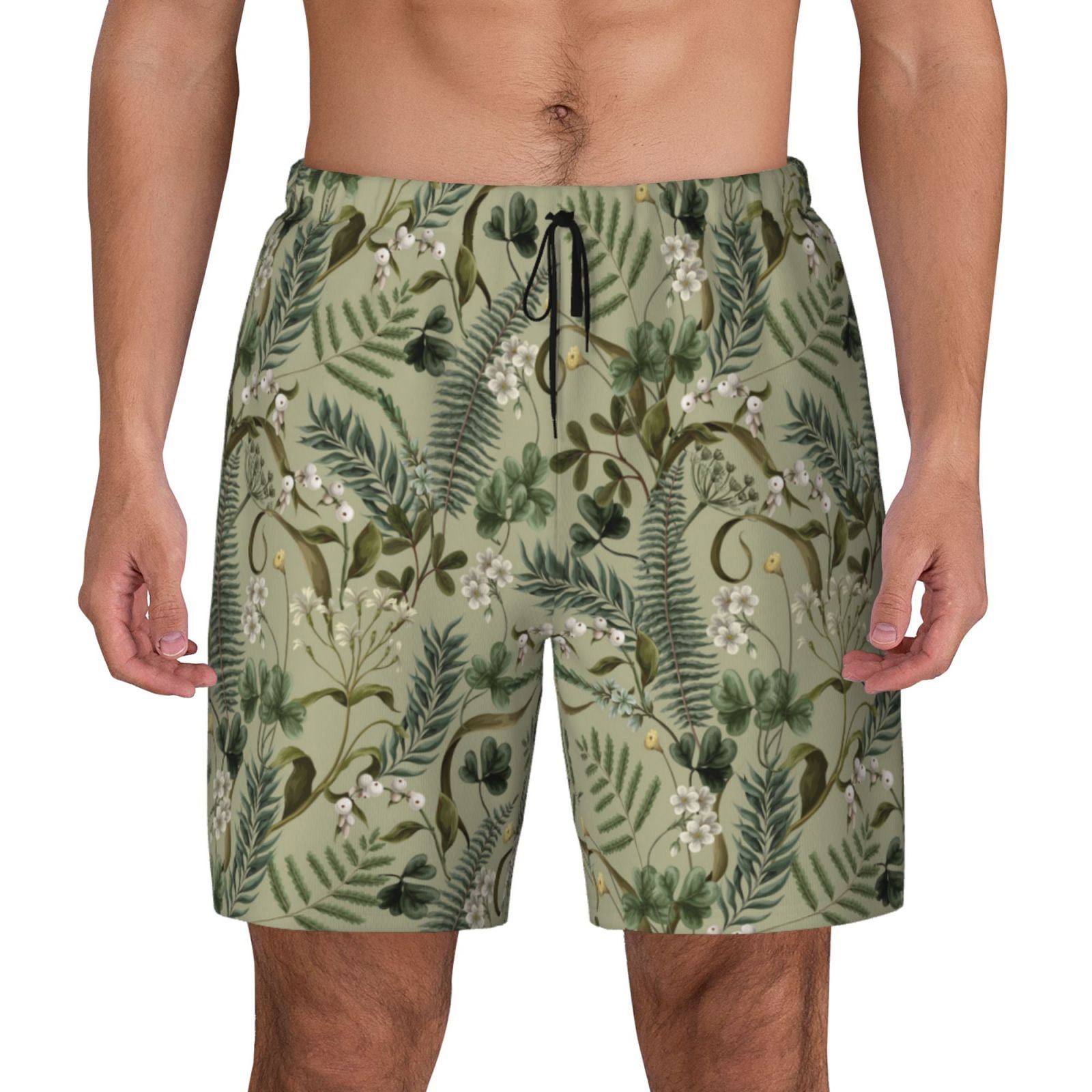 Fotbe Tropical Plants Green Men’s Swim Trunks Quick Dry Swim Shorts ...