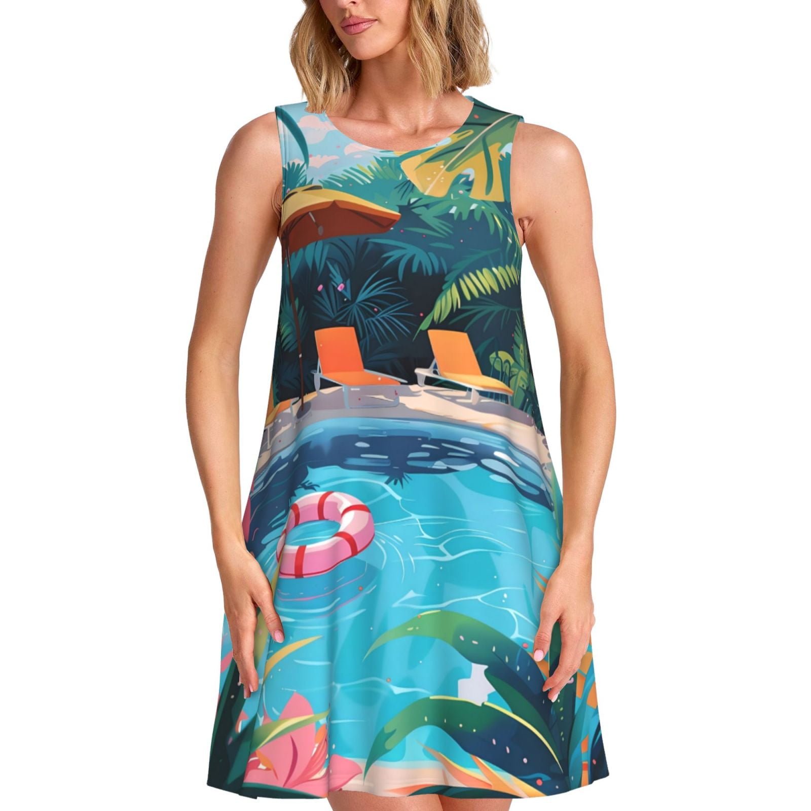 Fotbe Tropical Poolside Relaxation Pattern Women’s Summer Tank Midi ...