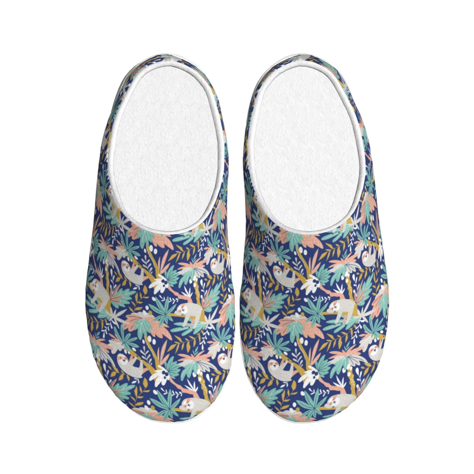 Fotbe Tropical Sloth Pattern Women's Fuzzy Curly Fur Memory Foam Loafer ...