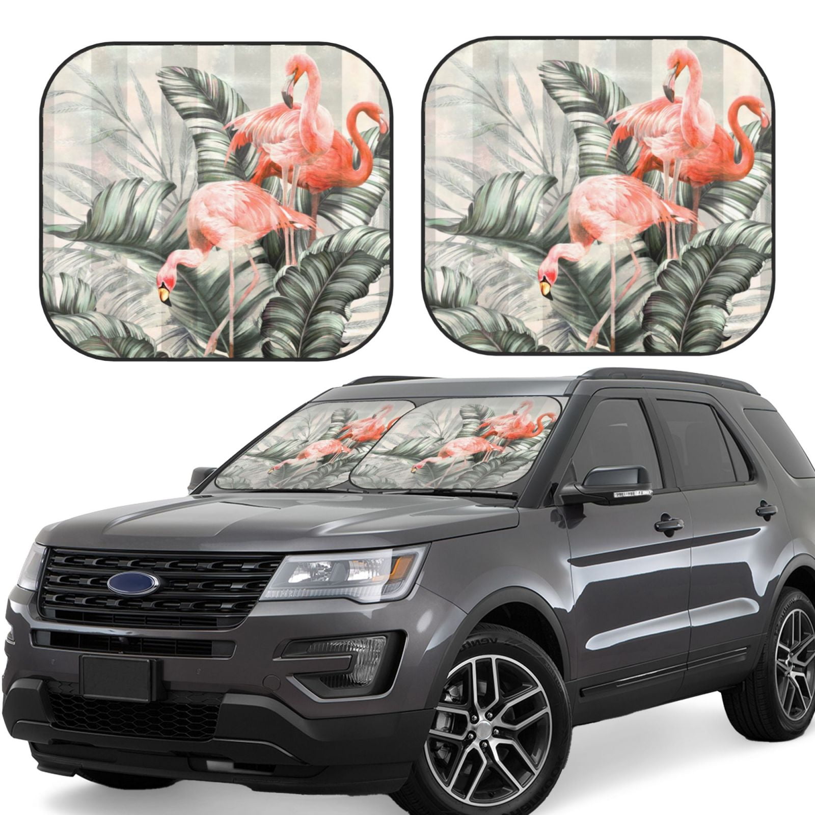 Fotbe Tropical With Flamingos 2-Piece Car Windshield Sun Shade | Sun Blocker for Car Windshield ...
