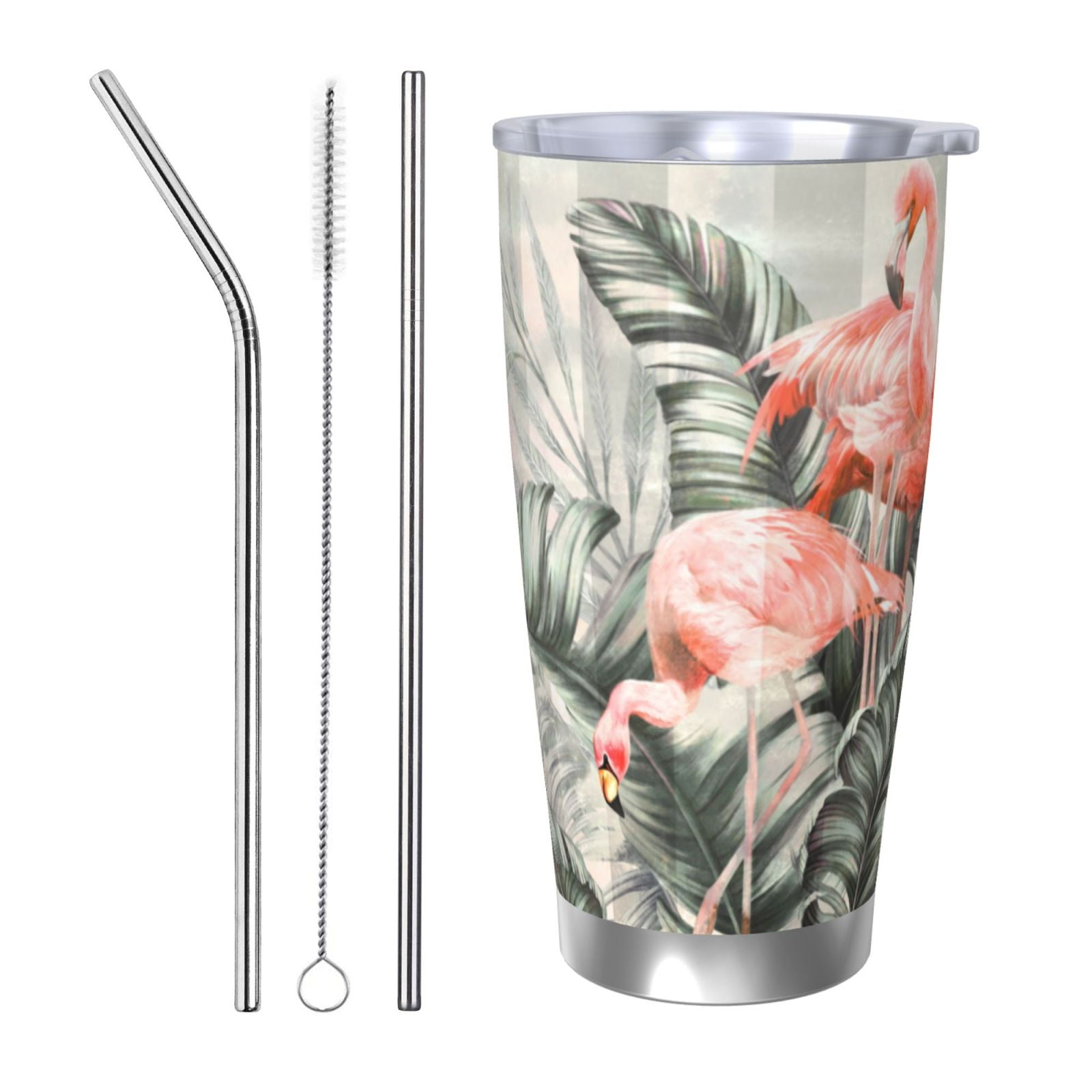 Fotbe Tropical With Flamingos Pattern 20 oz Tumbler Stainless Steel ...