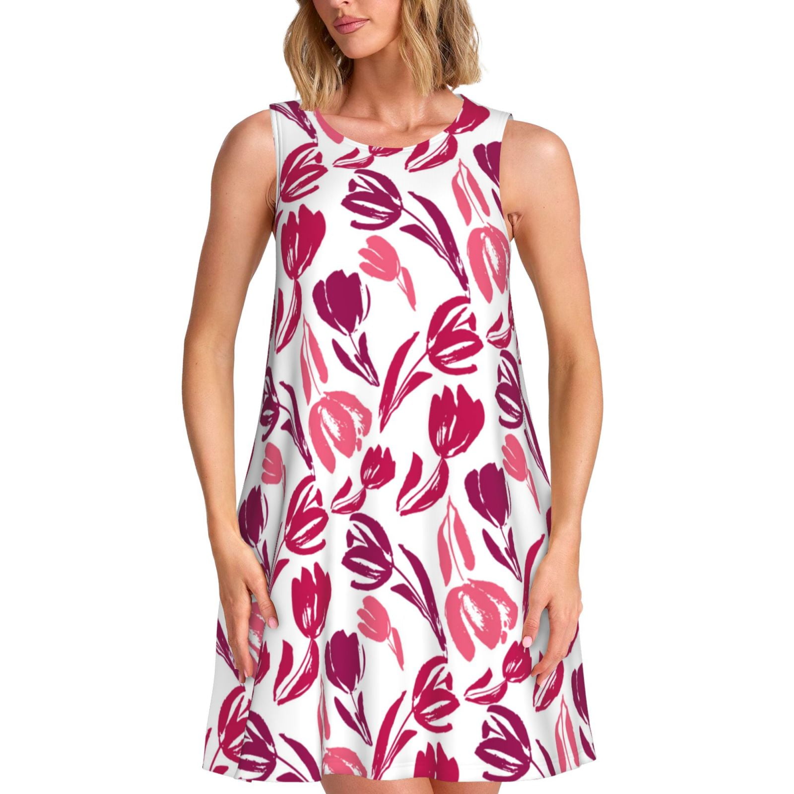 Fotbe Tulips Flowers Pattern Women’s Summer Tank Midi Dress ...