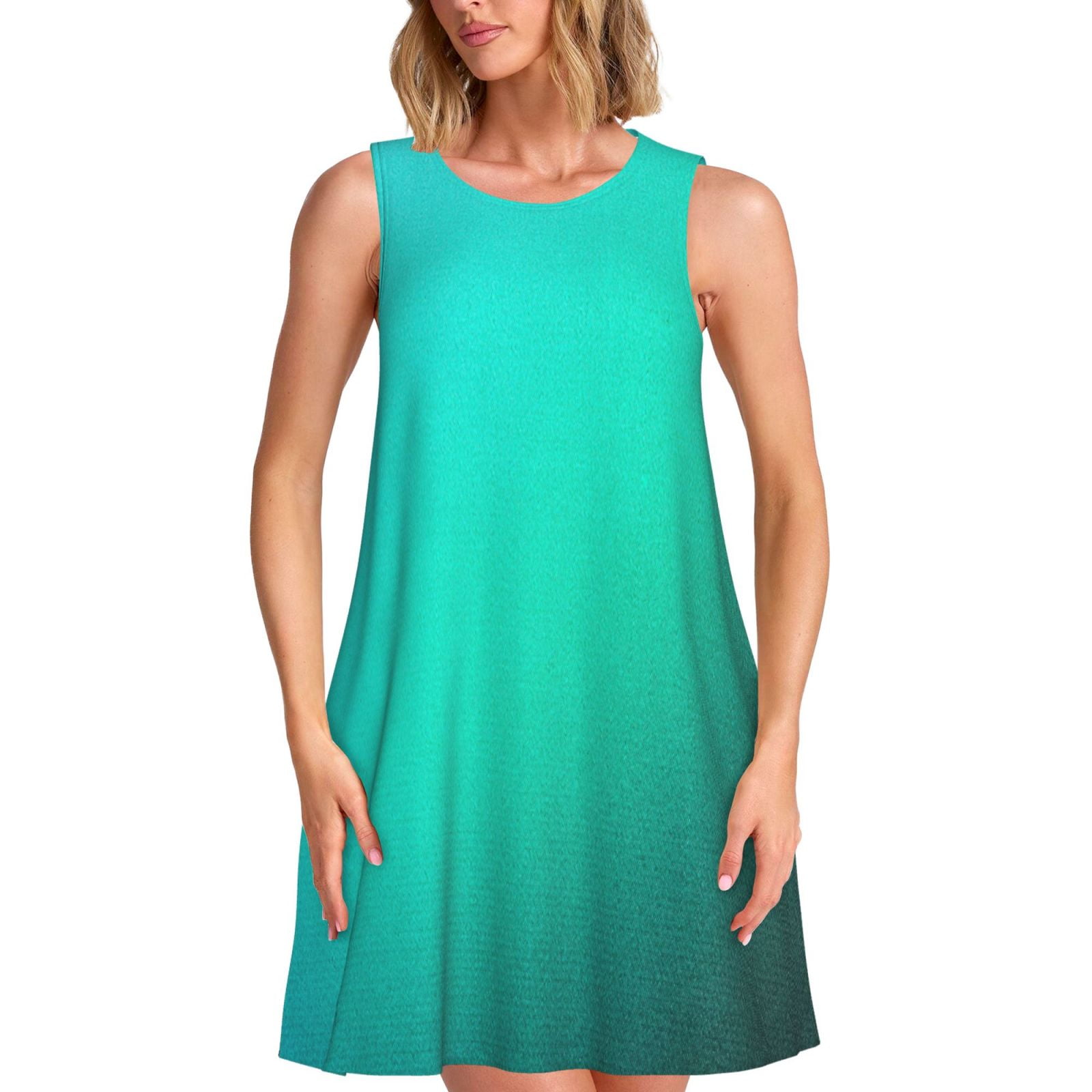 Fotbe Turquoise Light Blue Pattern Women’s Summer Tank Midi Dress ...