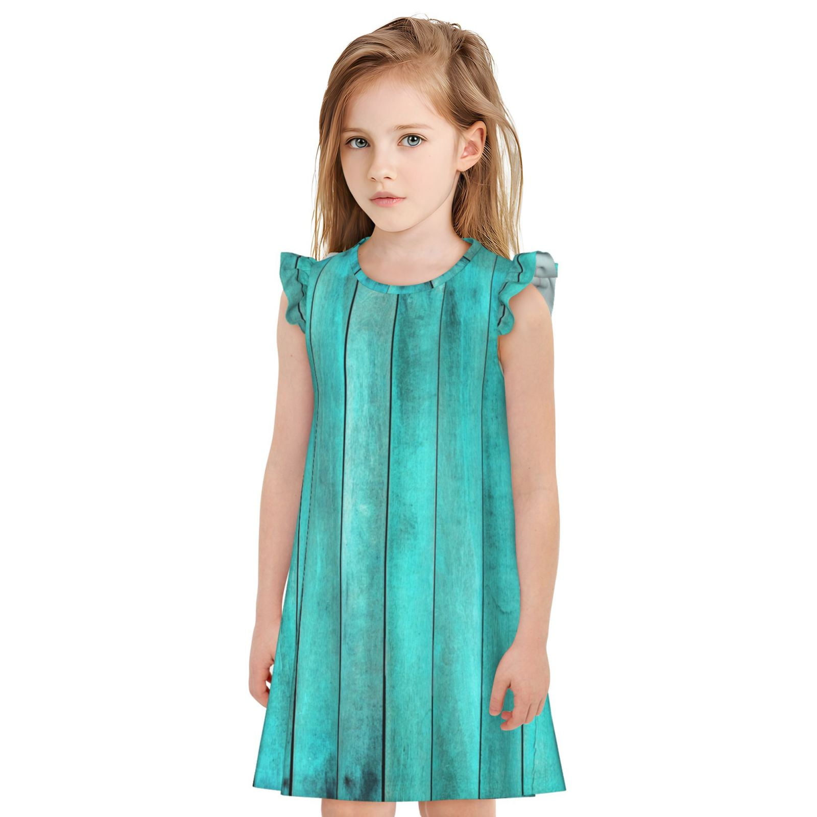 Fotbe Turquoise Wooden2 Pattern Girls Nightgowns 3-10 Years Short ...