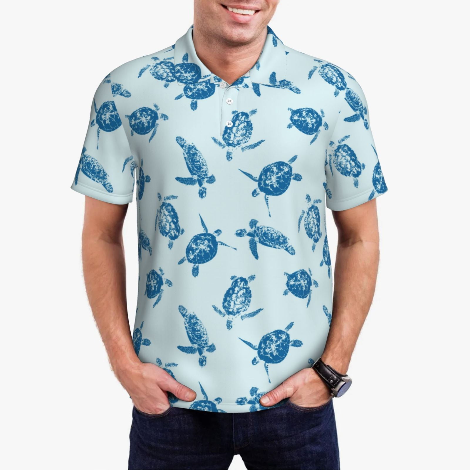 Fotbe Turtle Pattern Men’s Golf Polo Shirt – Breathable Performance ...