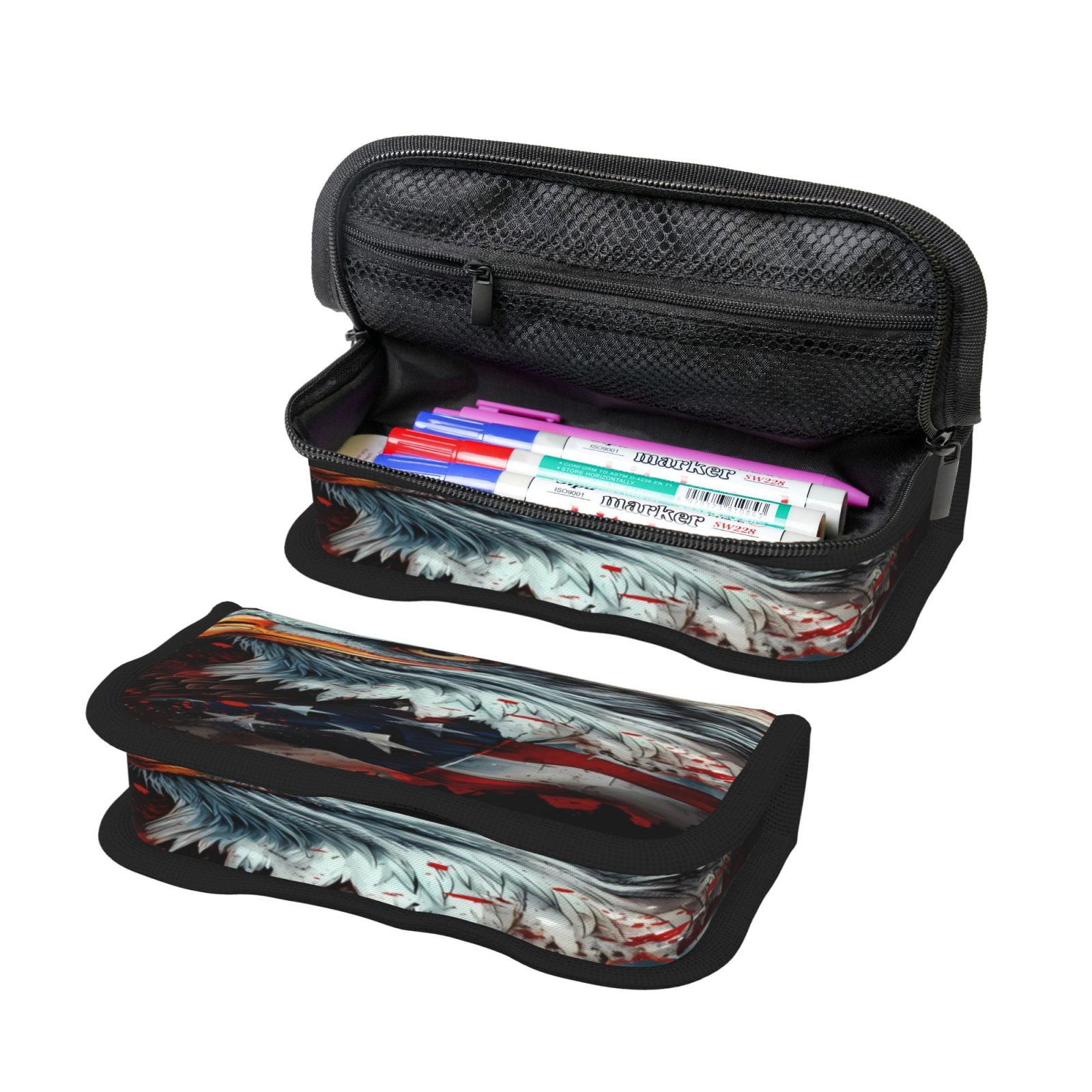 Fotbe USA Bald Eagle Pattern Pencil Case,Canvas Pen Case, Multi- Slot ...