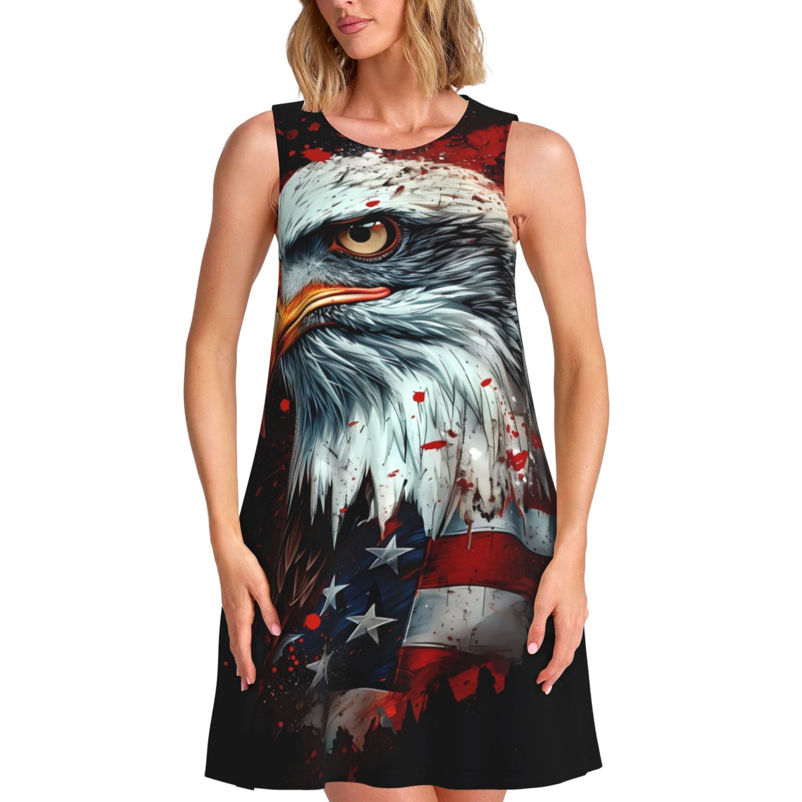 Fotbe USA Bald Eagle Pattern Women’s Summer Tank Midi Dress ...