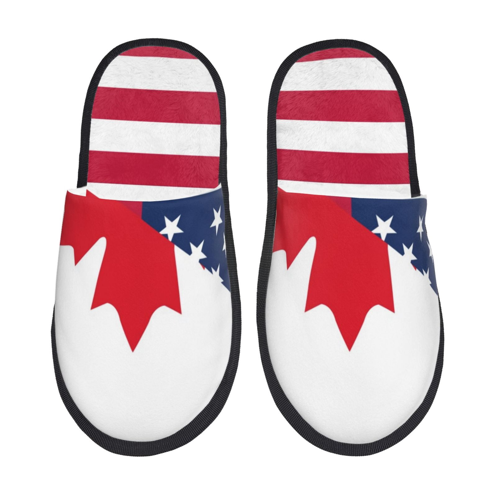 Fotbe USA Canada Flag Pattern Women's Fuzzy Slippers Plush Slippers ...
