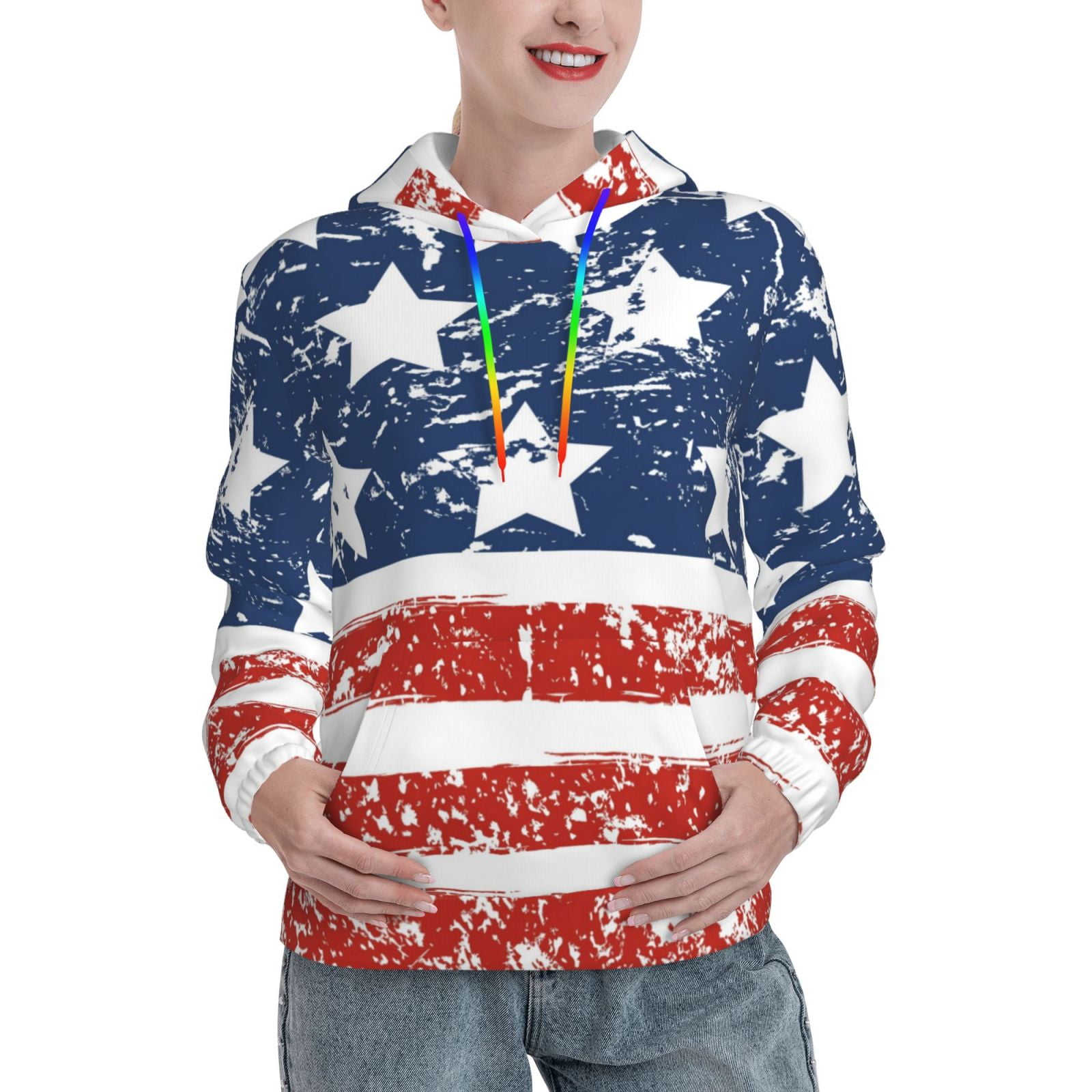 Fotbe USA Colors Stripes1 Pattern Womens Long Sleeve Hoodie, Pullover ...