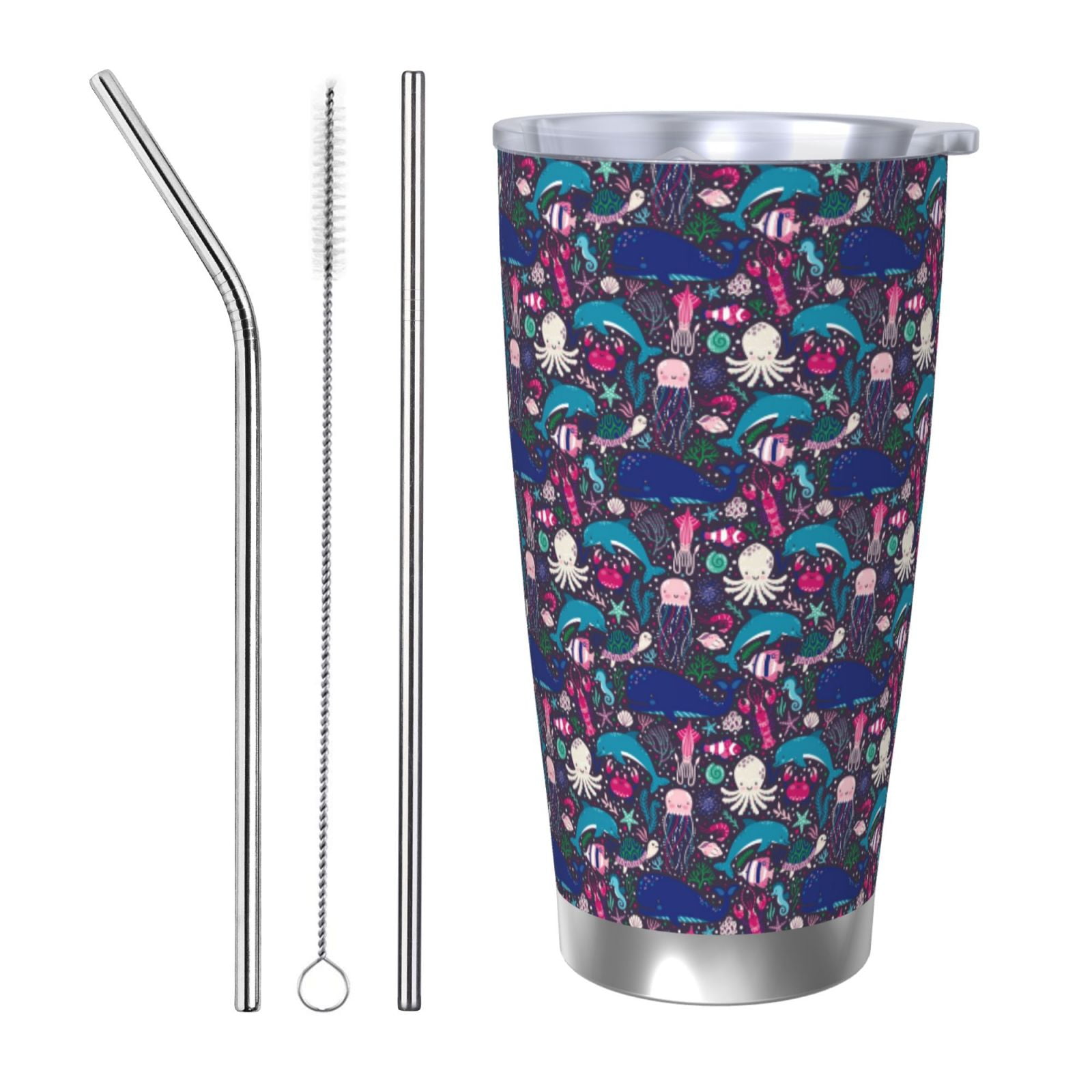 Fotbe Underwater Animals Pattern 20 oz Tumbler Stainless Steel Vacuum Insulated Coffee Ice Cup ...