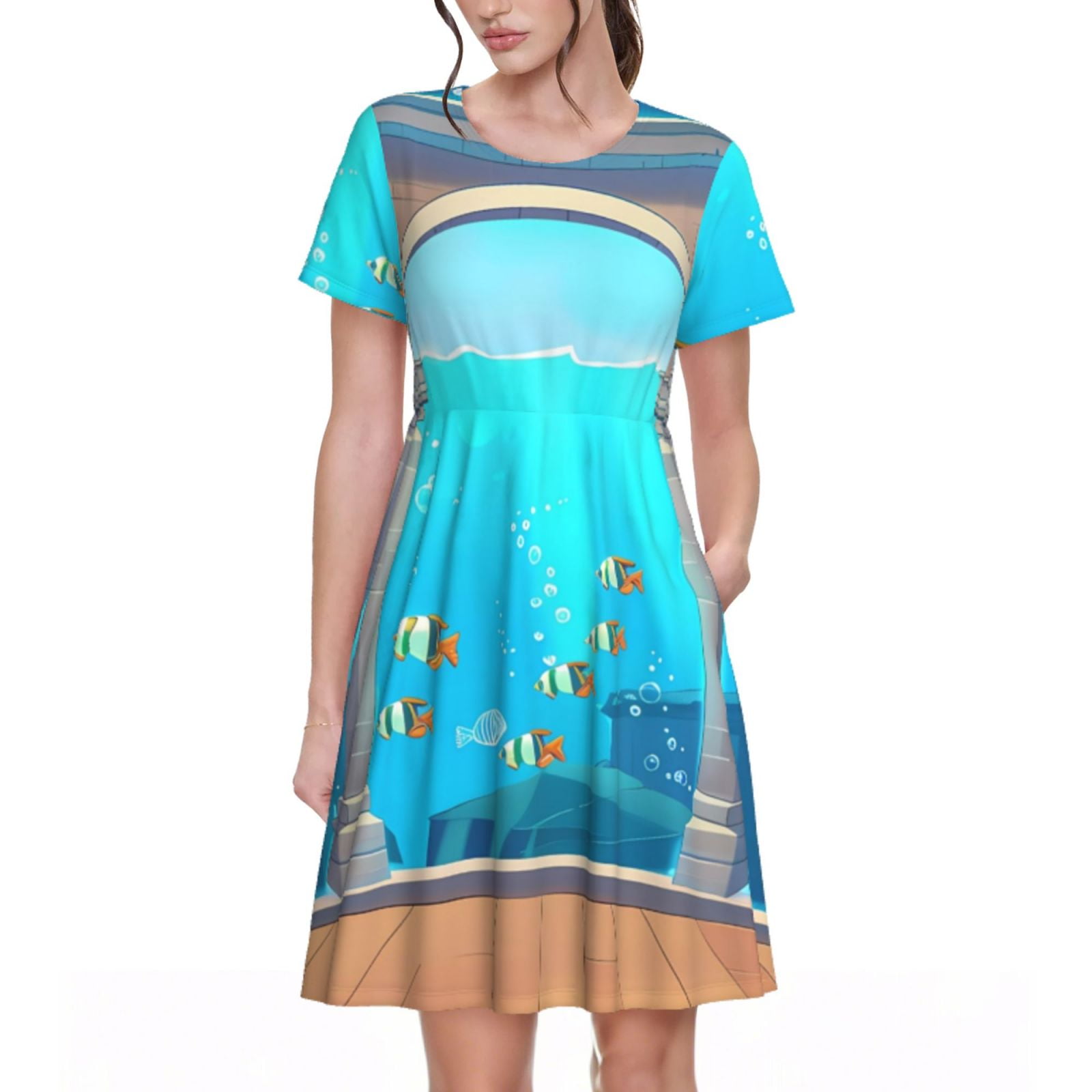 Fotbe Underwater Aquarium Arches Pattern Dress Casual Womens Fashion ...