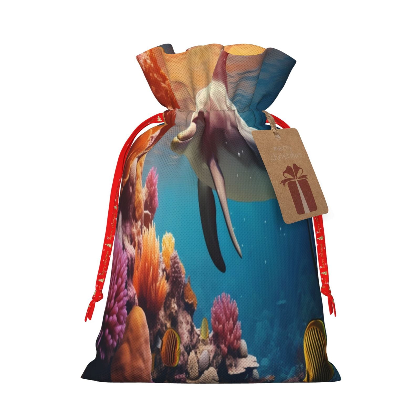 Fotbe Underwater Plant Dolphin Pattern Package Holiday Drawstring Gift ...