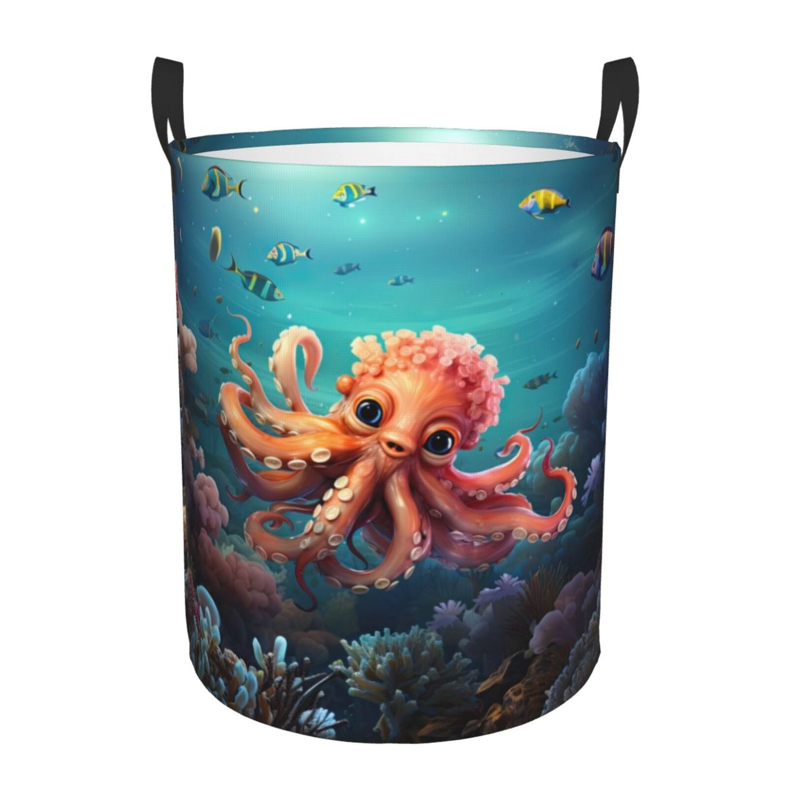 Fotbe Underwater Plant Octopus Laundry Basket with Handles, Waterproof ...