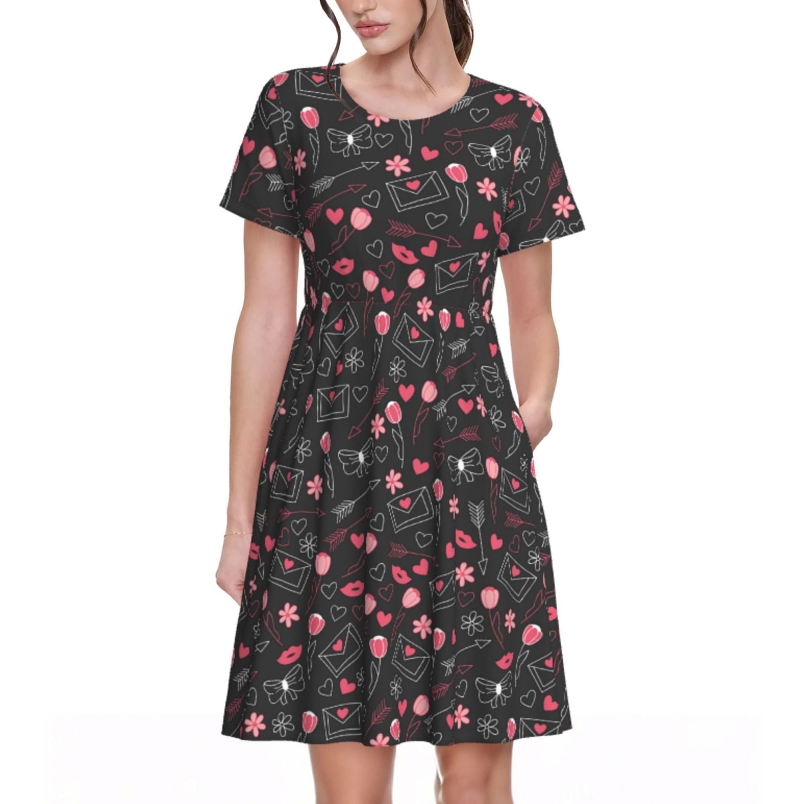 Fotbe Valentine'S Day Pattern Dress Casual Womens Fashion Short Sleeve ...