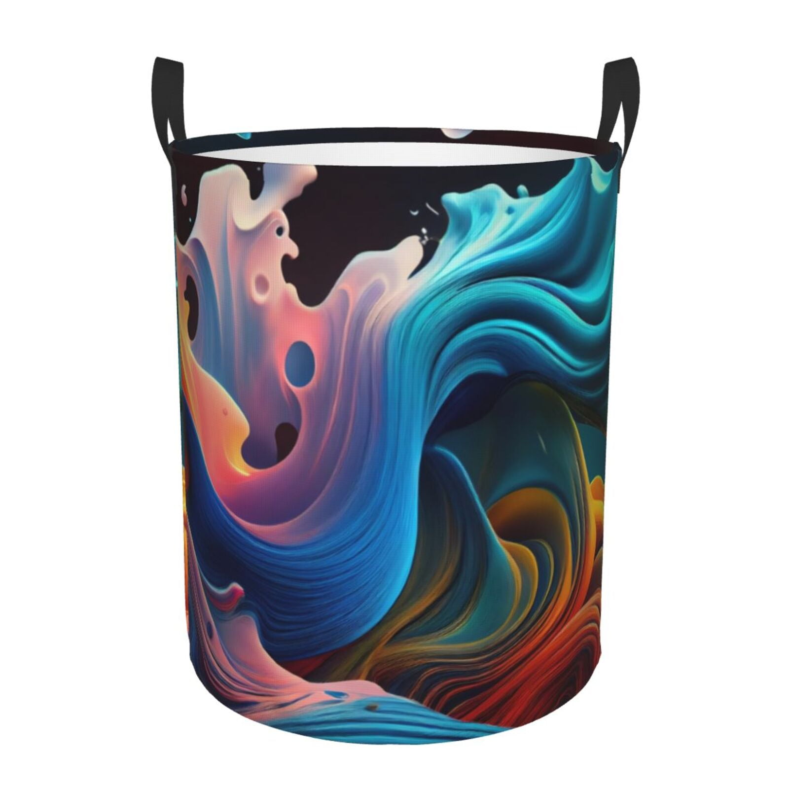 Fotbe Vibrant Fluid Motion Art Pattern Laundry Basket with Handles ...