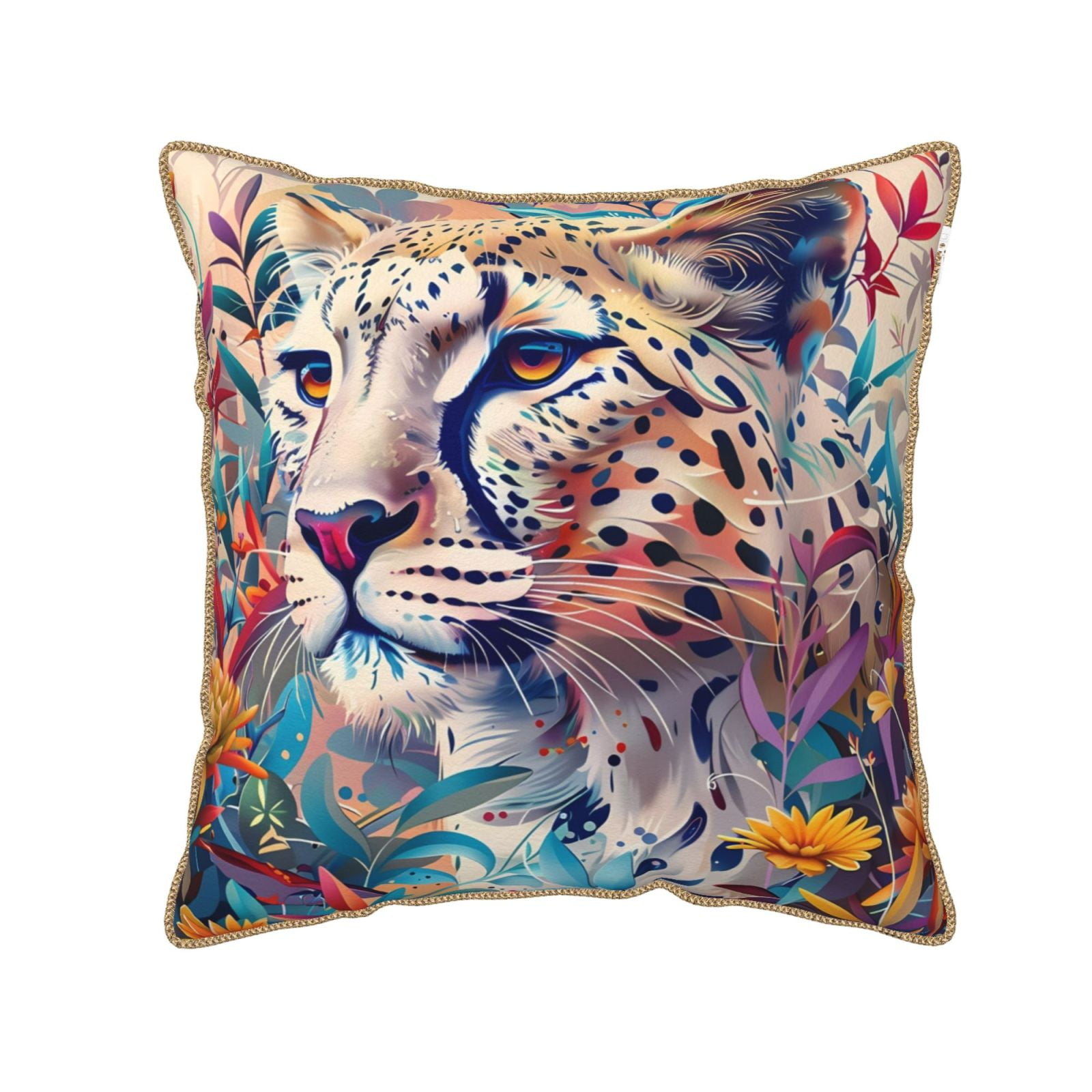 Fotbe Vibrant Leopard In Flowers Pattern Velvet Decorative Throw Pillow ...