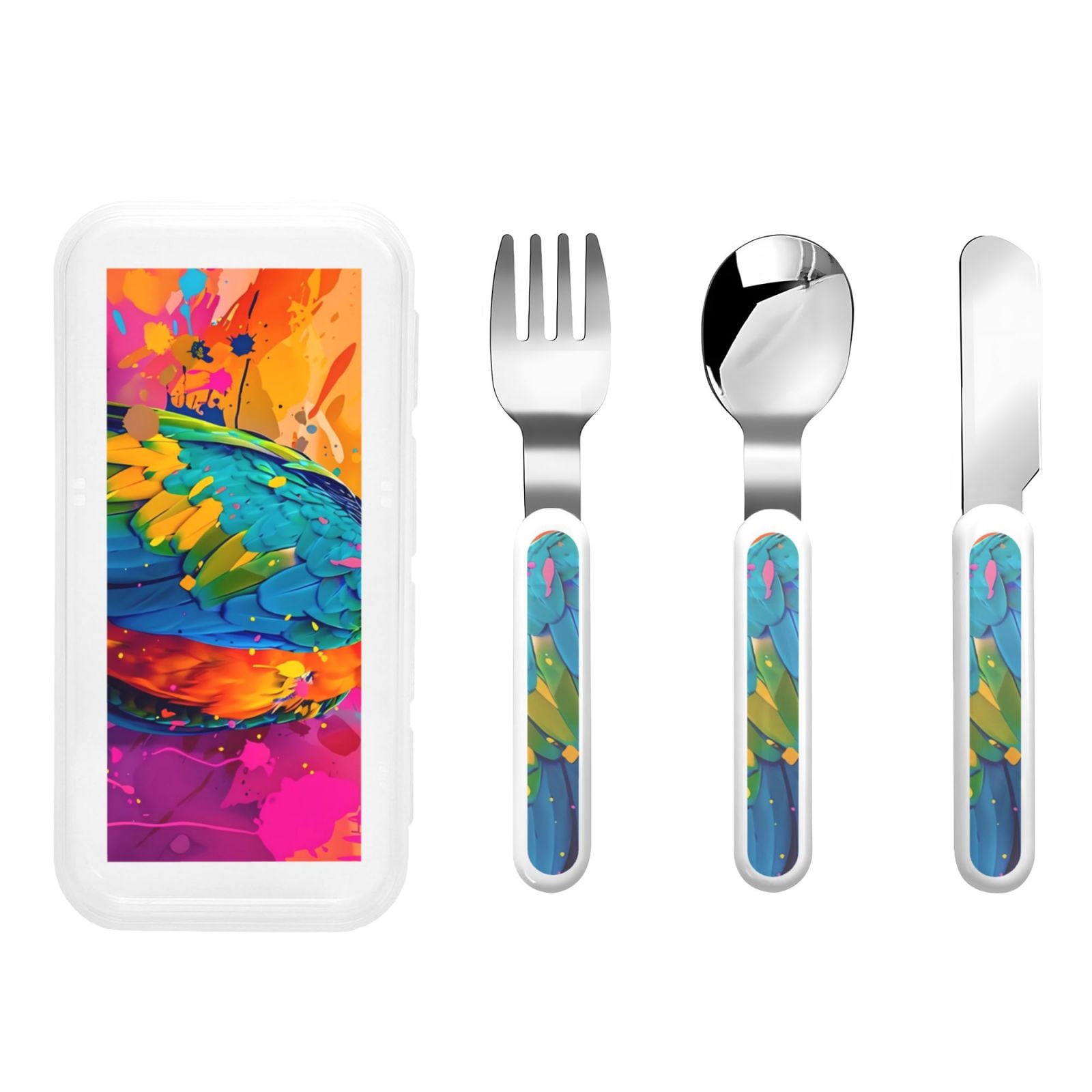 Fotbe Vibrant Parrot Splash Art for Stainless Steel Kids Silverware Set ...
