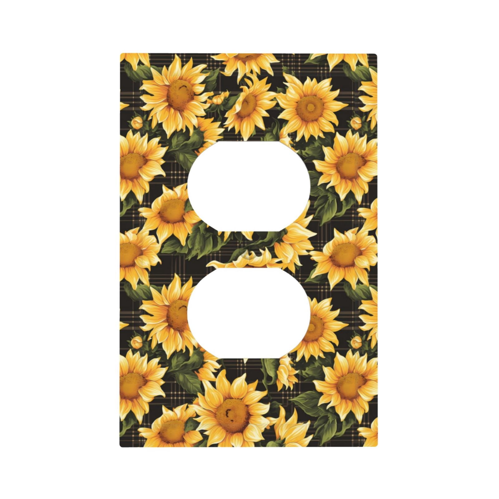 Fotbe Vintage Black Plaid Sunflower Print Duplex Receptacle Wall Plate ...