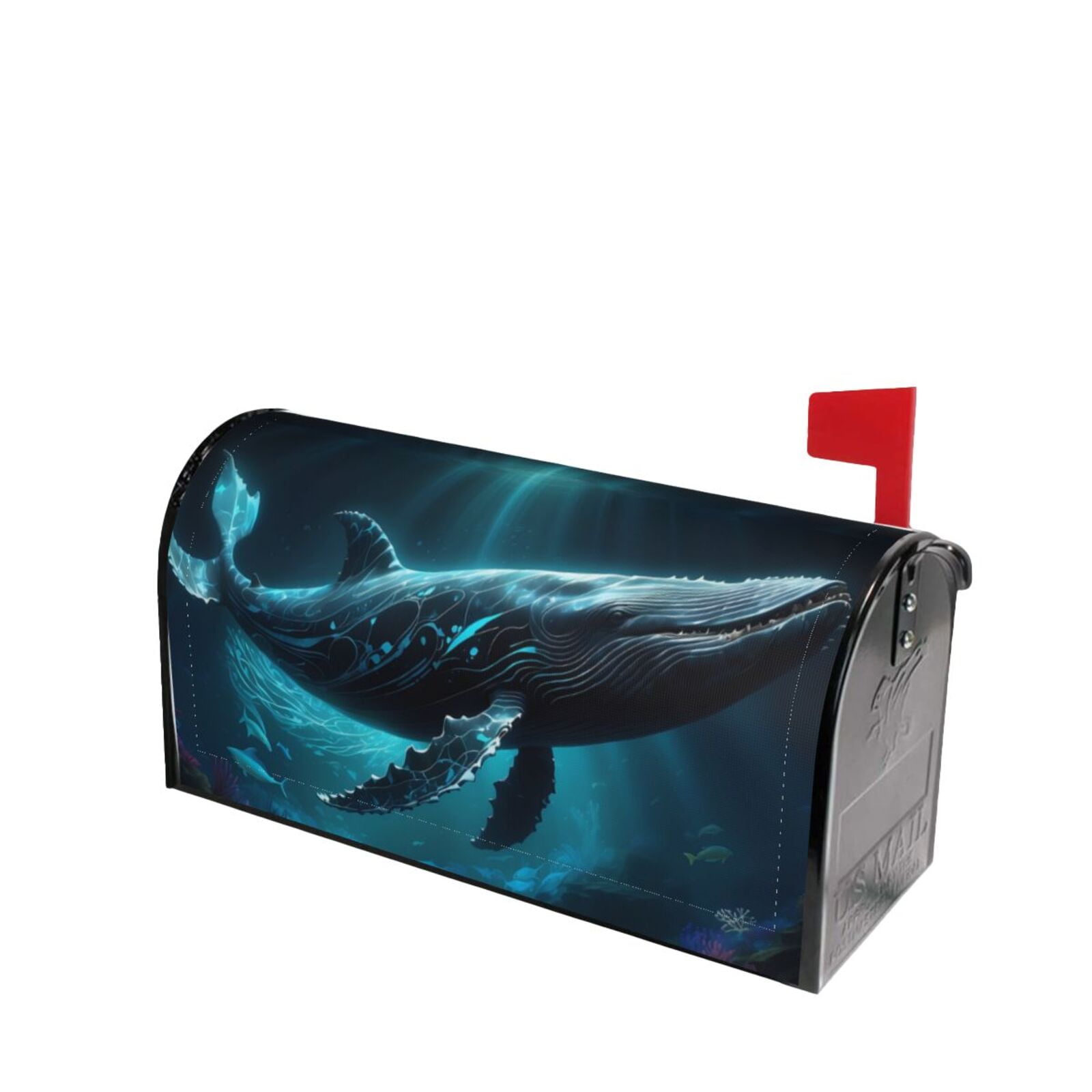 Fotbe Vintage Blue Pattern Whale Mailbox Covers Post Letter Box Cover ...