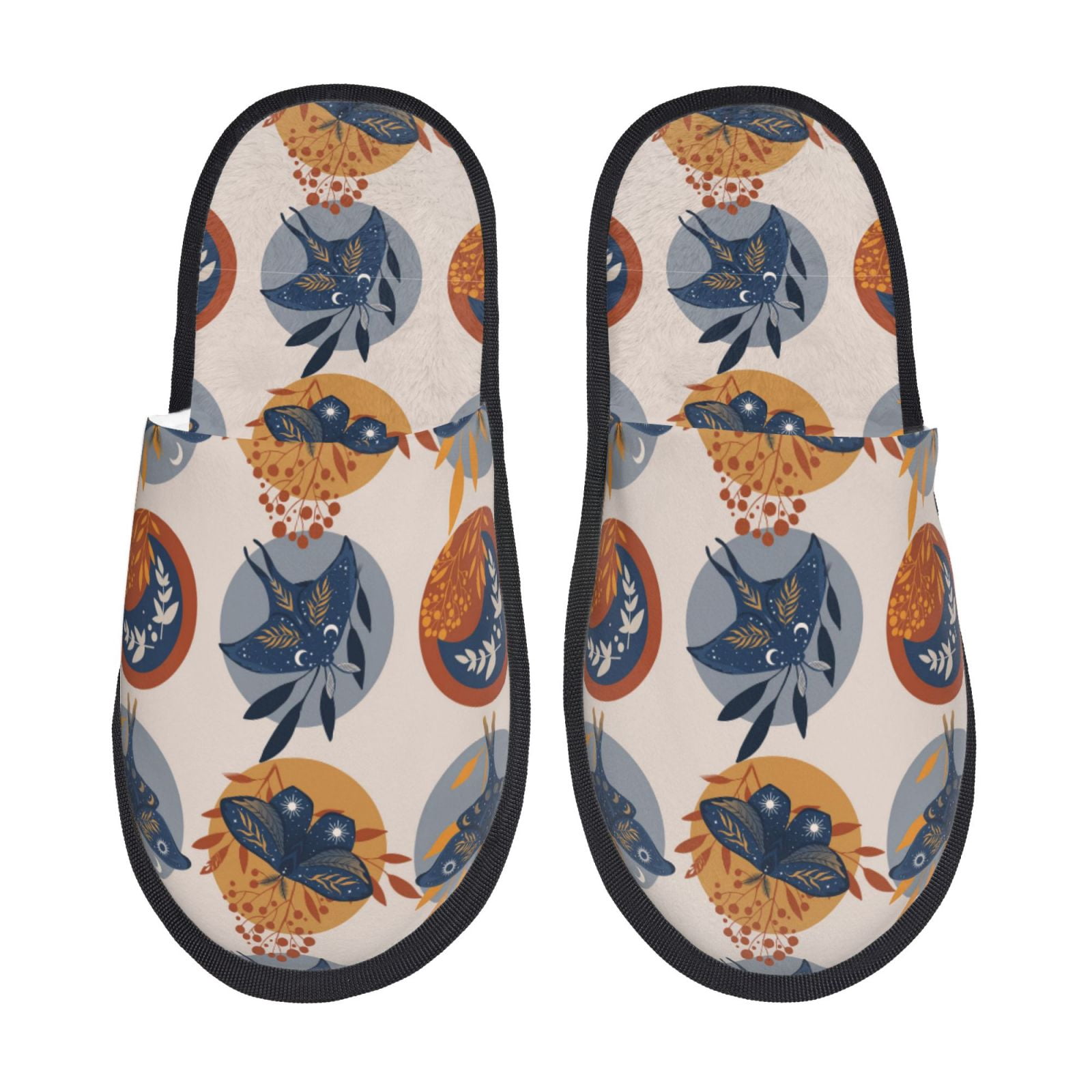 Fotbe Vintage Botanical Butterfly Art Pattern Women's Fuzzy Slippers ...