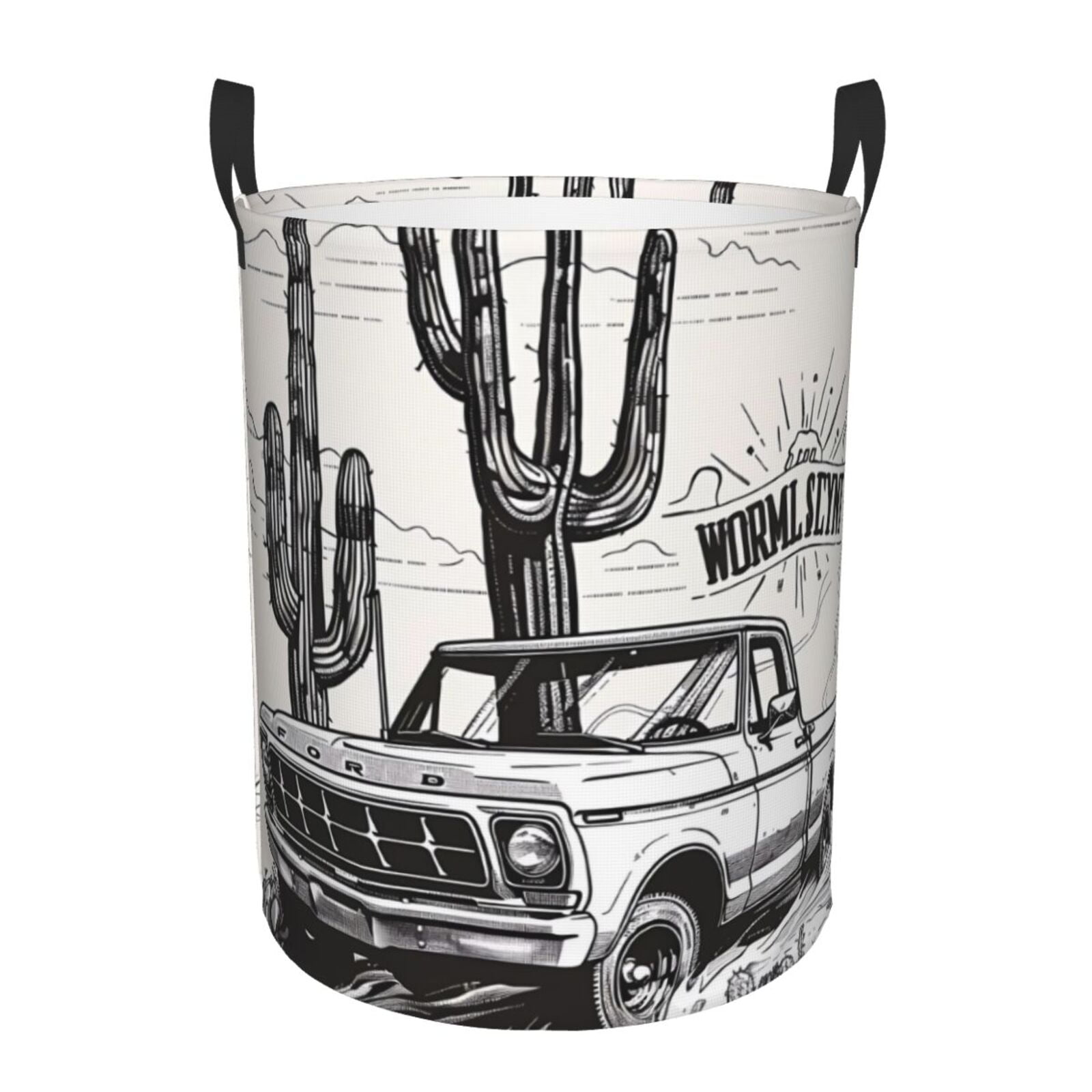 Fotbe Vintage Cactus Pickup Pattern Laundry Basket with Handles ...