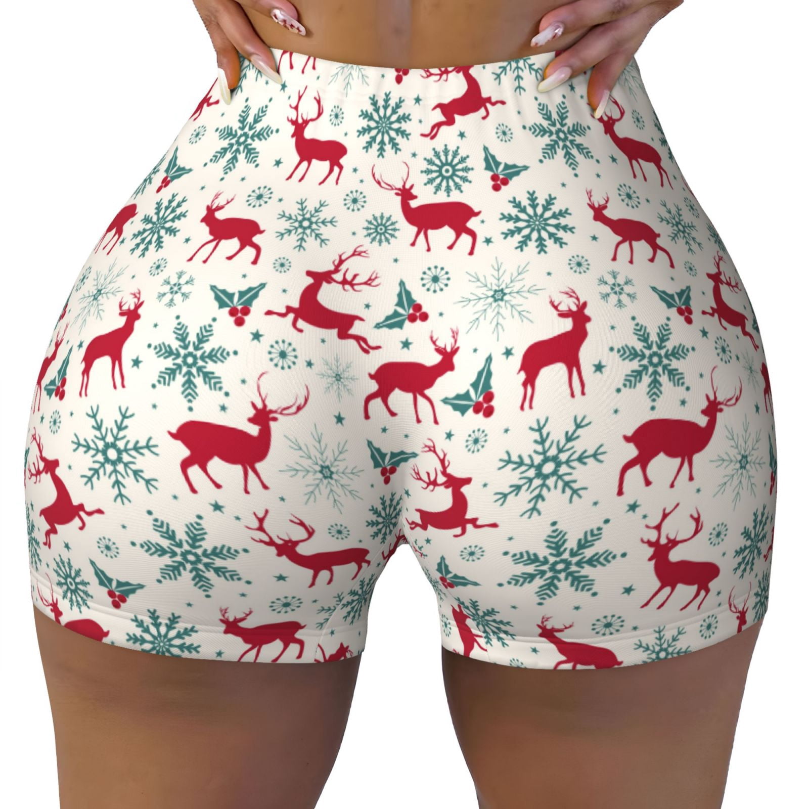 Fotbe Vintage Christmas Reindeer Seamless Shorts, Womens Workout Shorts ...