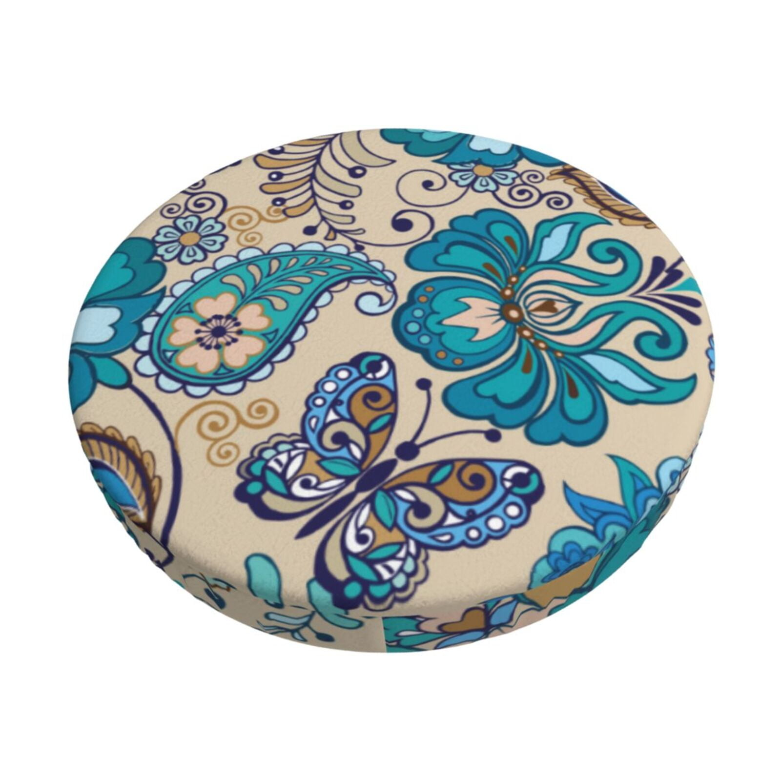Fotbe Vintage Floral Butterflies Stool Covers Round,Waterproof Round ...