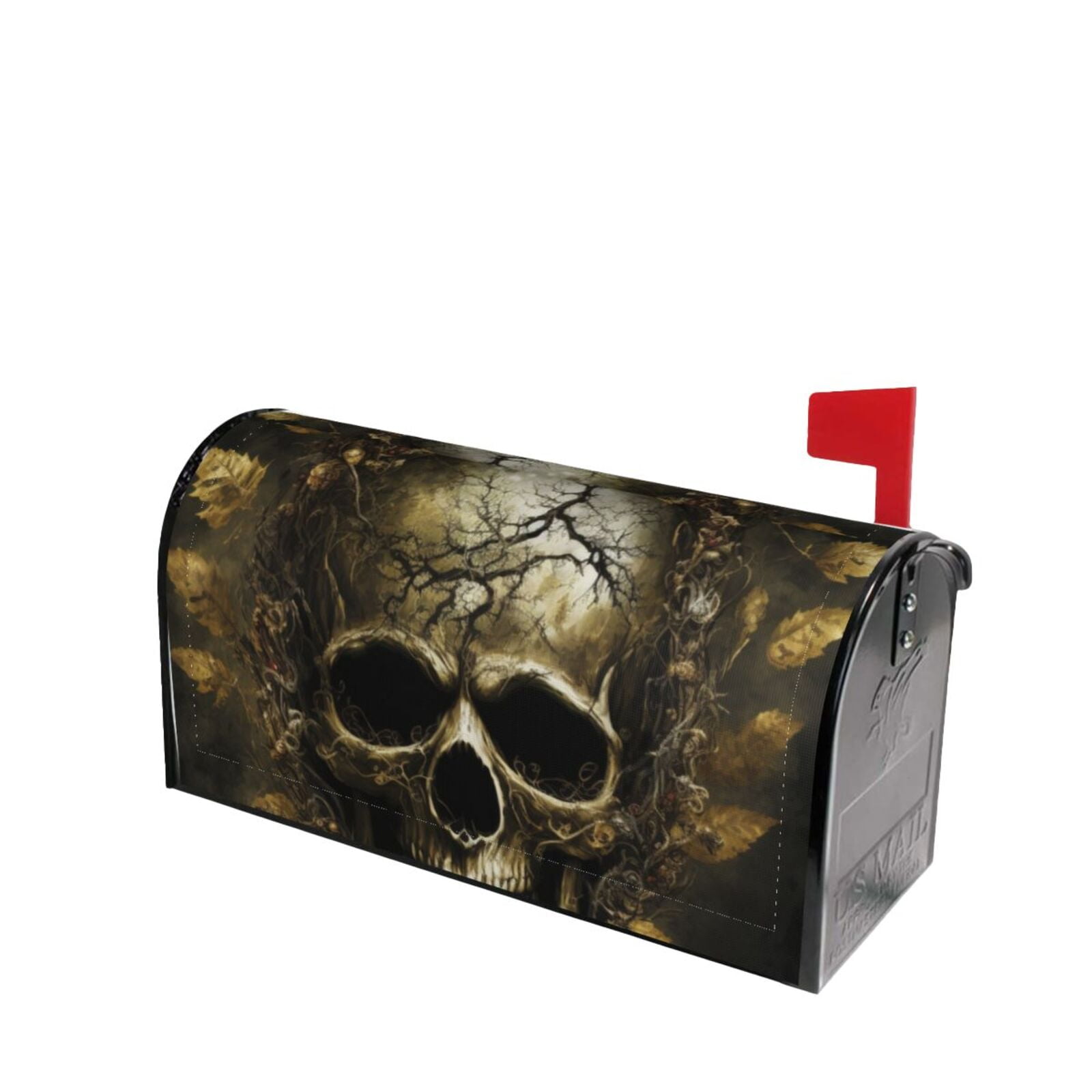 Fotbe Vintage Gold Leaf Skull Mailbox Covers Post Letter Box Cover ...