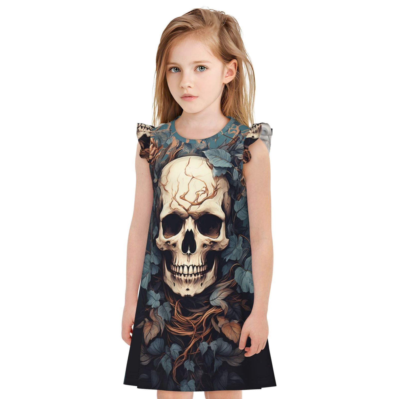 Fotbe Vintage Leaf Flower Skull Pattern Girls Nightgowns 3-10 Years ...
