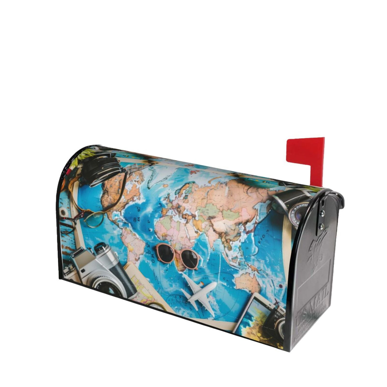 Fotbe Vintage Map Travel Essentials Mailbox Covers Post Letter Box ...