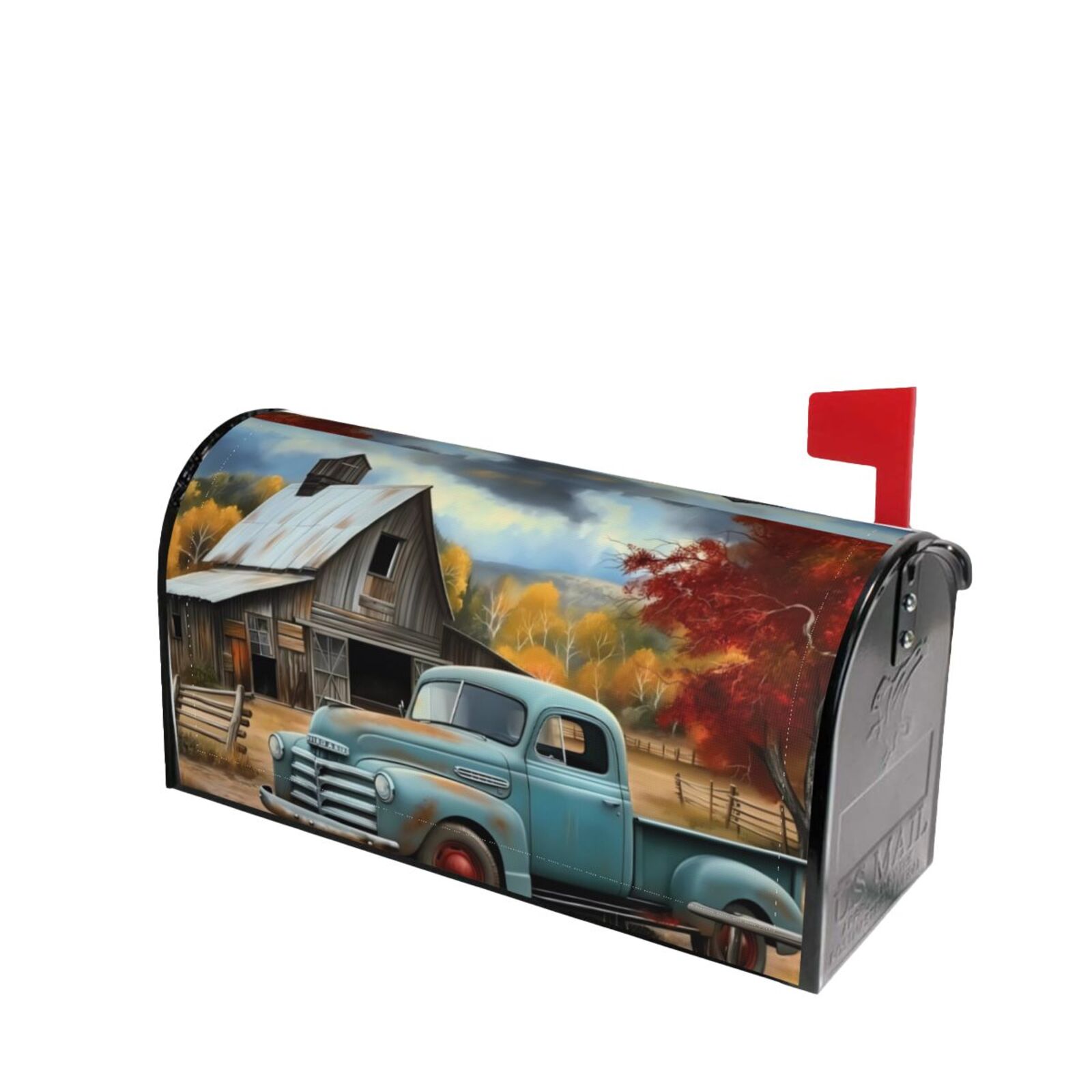 Fotbe Vintage Truck Farm Scene Mailbox Covers Post Letter Box Cover ...