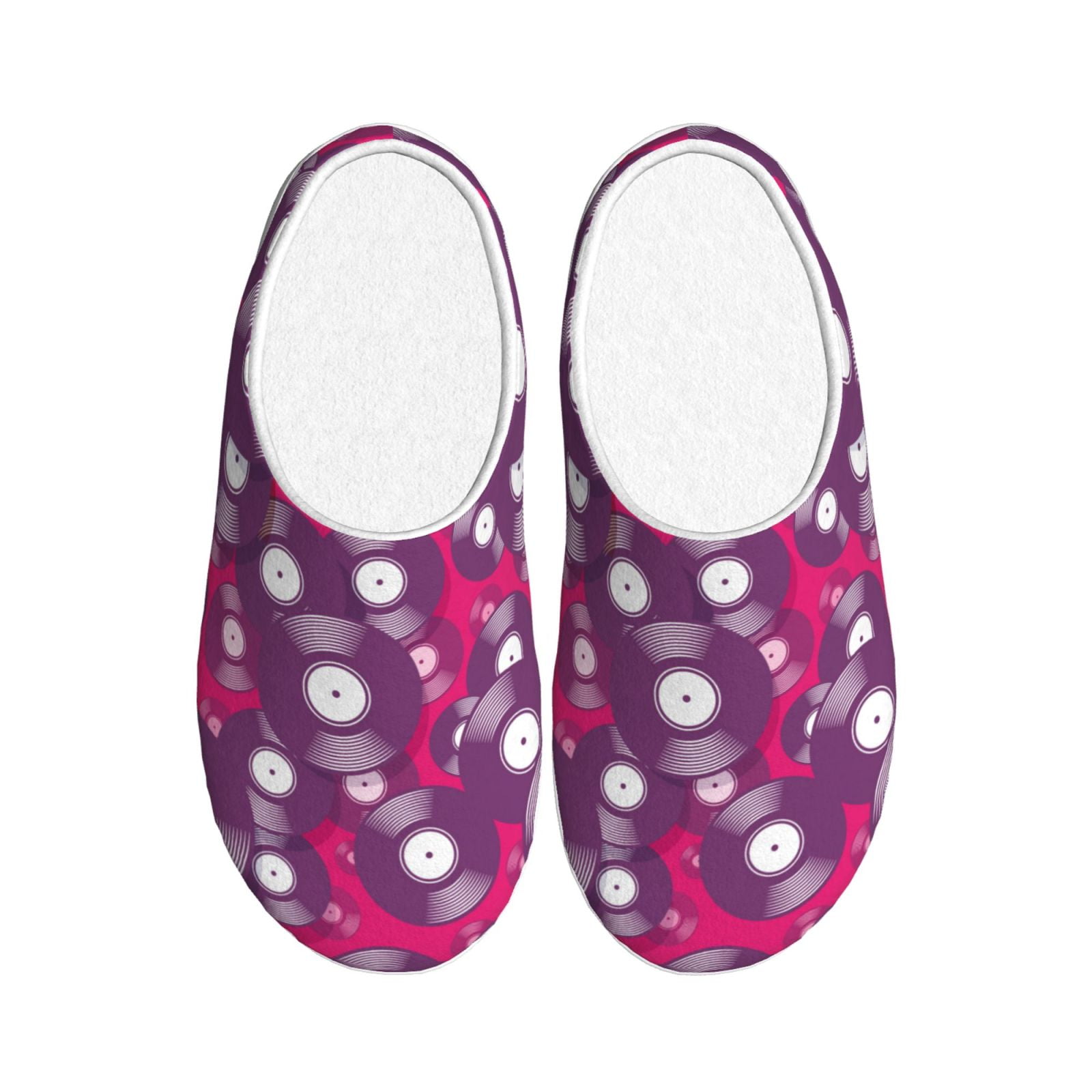 Fotbe Vintage Vinyl Record Pattern Women's Fuzzy Curly Fur Memory Foam ...