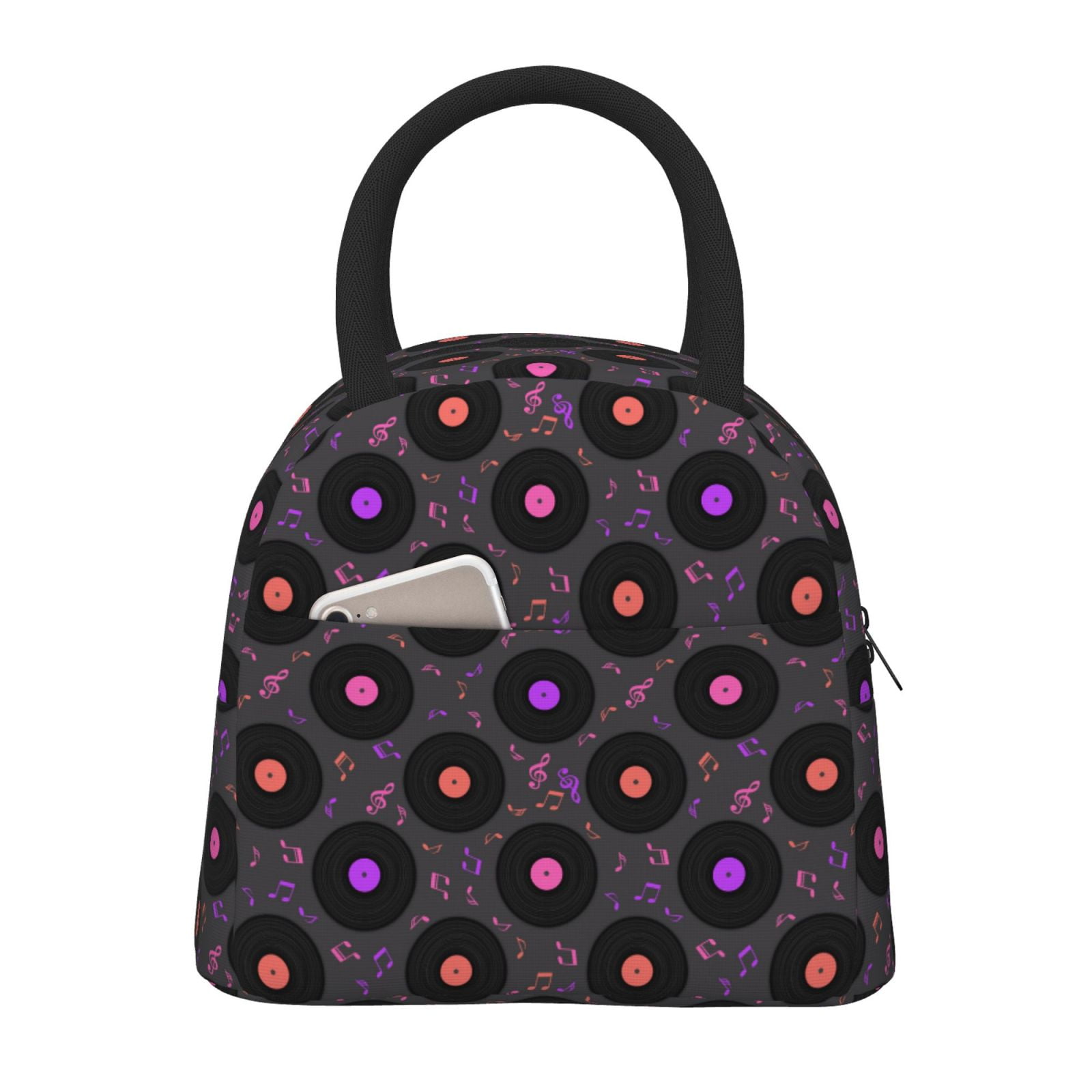 Fotbe Vinyl Records Musical Notes Pattern Lunch Bag, Insulated Lunch ...