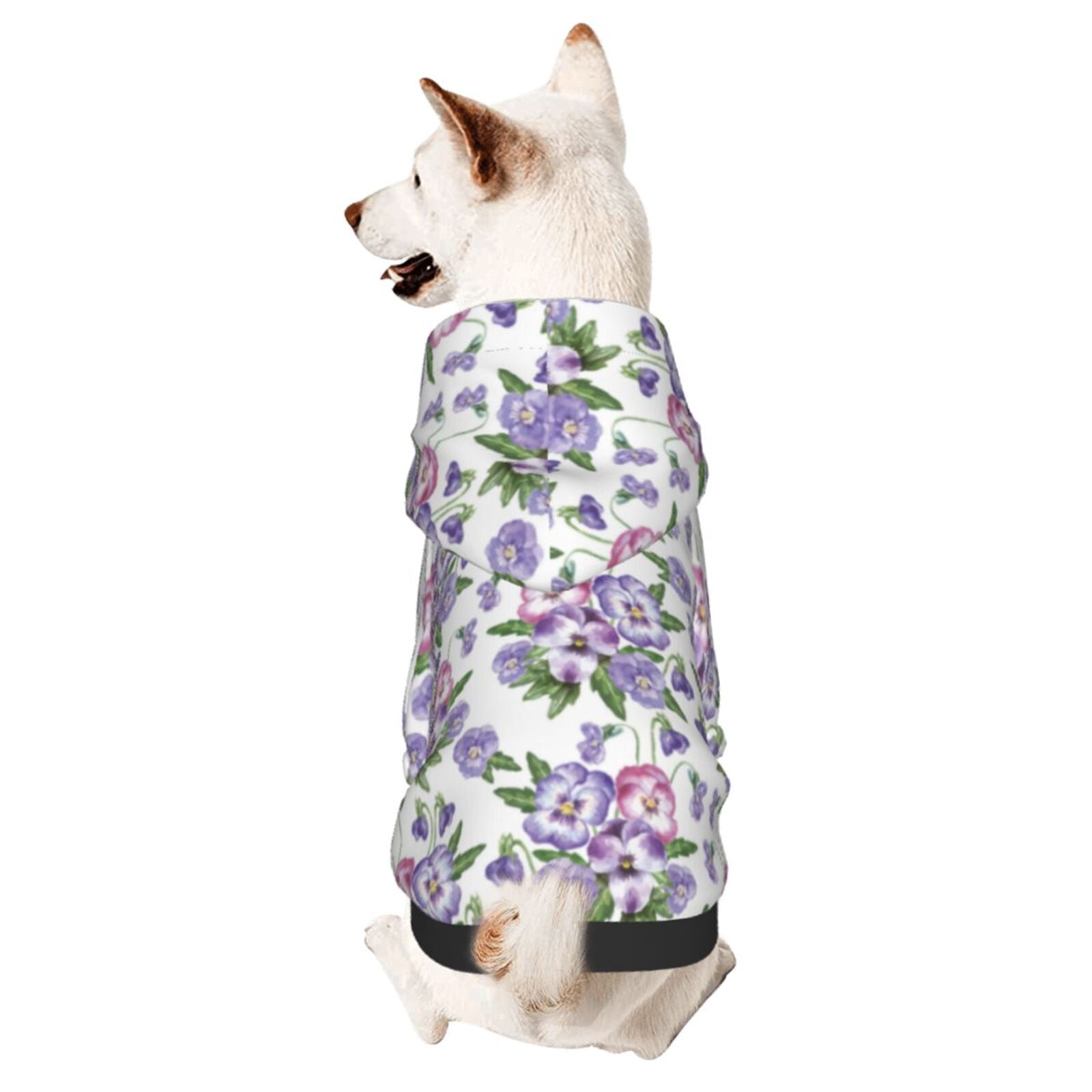 Fotbe Violets Flowers Print Small Dog Sweater Hoodies Pet Grey Hooded ...