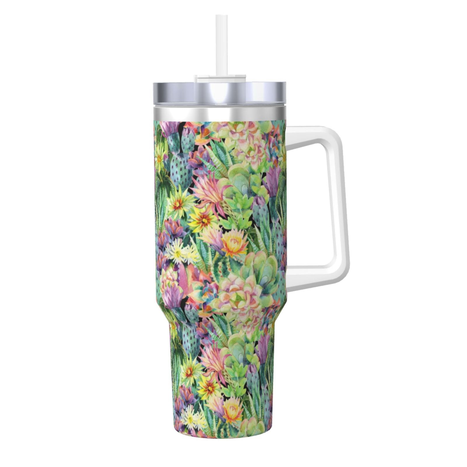 Fotbe Watercolor Blooming Cactus Pattern 40oz Ice Bully With Handle And ...