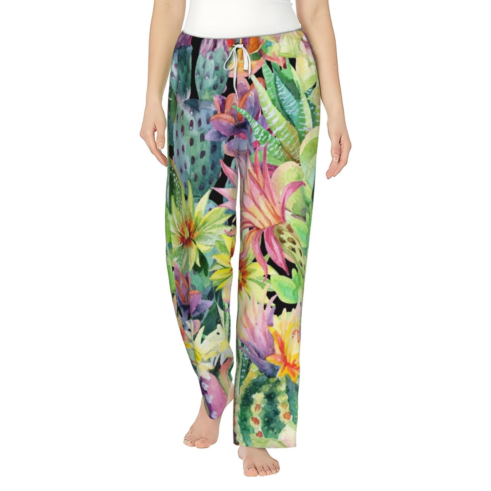 Fotbe Watercolor Blooming Cactus Women's Pajama Pants,Sleepwear Pants ...