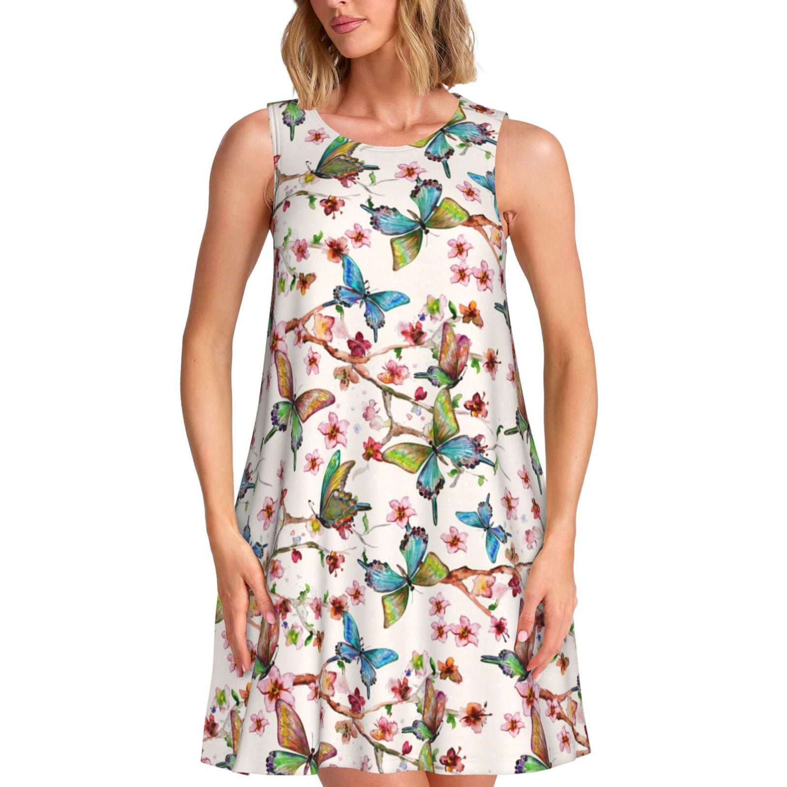 Fotbe Watercolor Floral With Butterflies Pattern Women’s Summer Tank ...