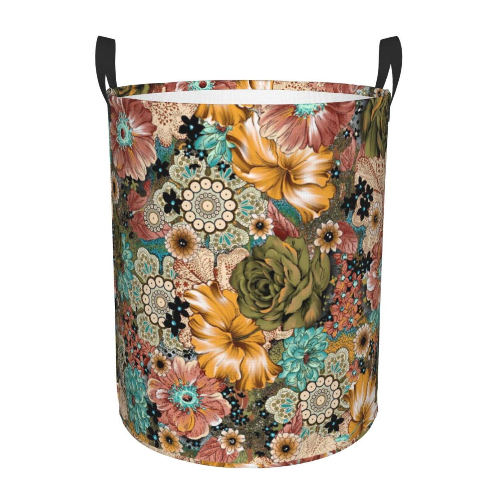 Fotbe Watercolor Flower Laundry Basket with Handles, Waterproof Large ...