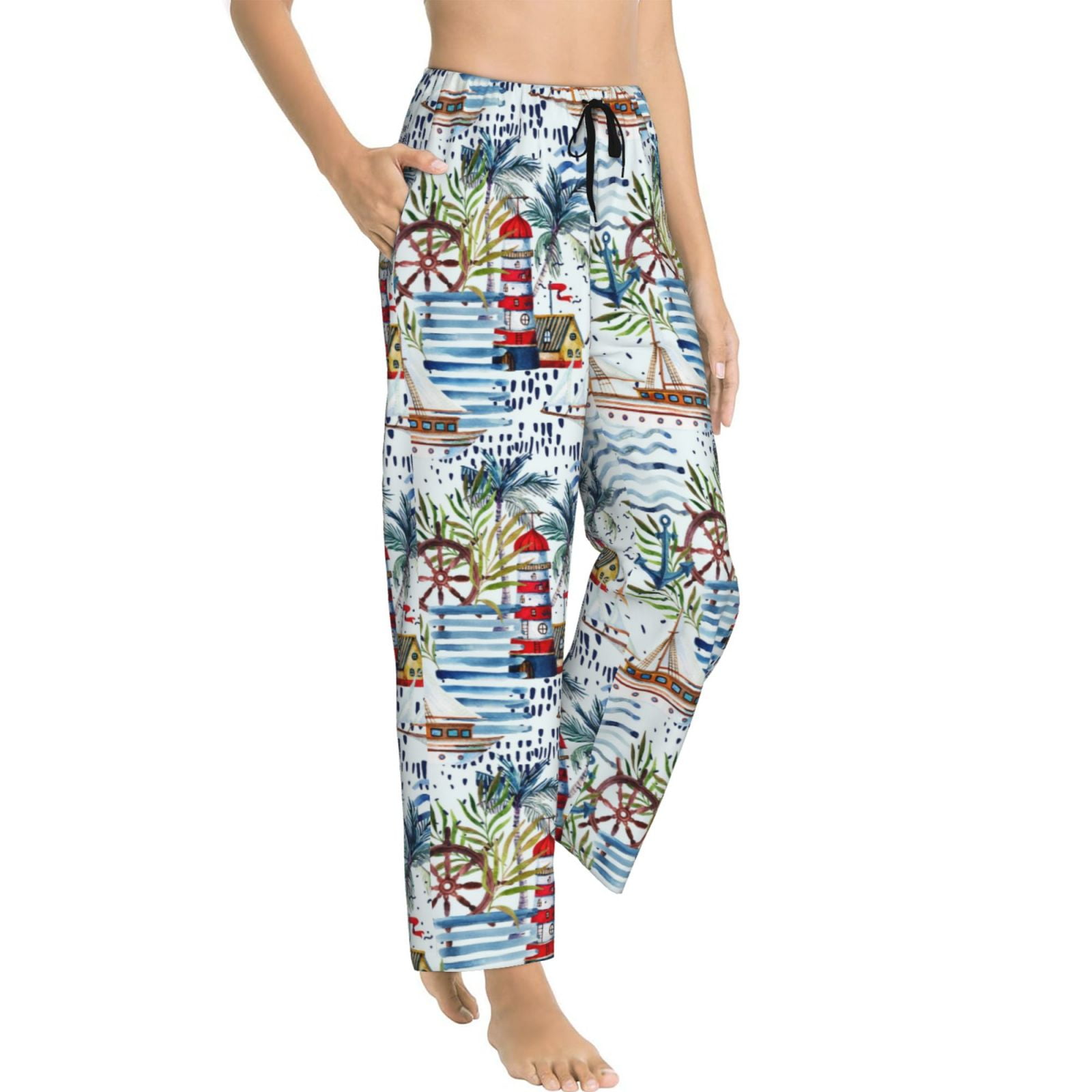 Fotbe Watercolor Sailboat Women's Pajama Pants,Sleepwear Pants,Pj ...