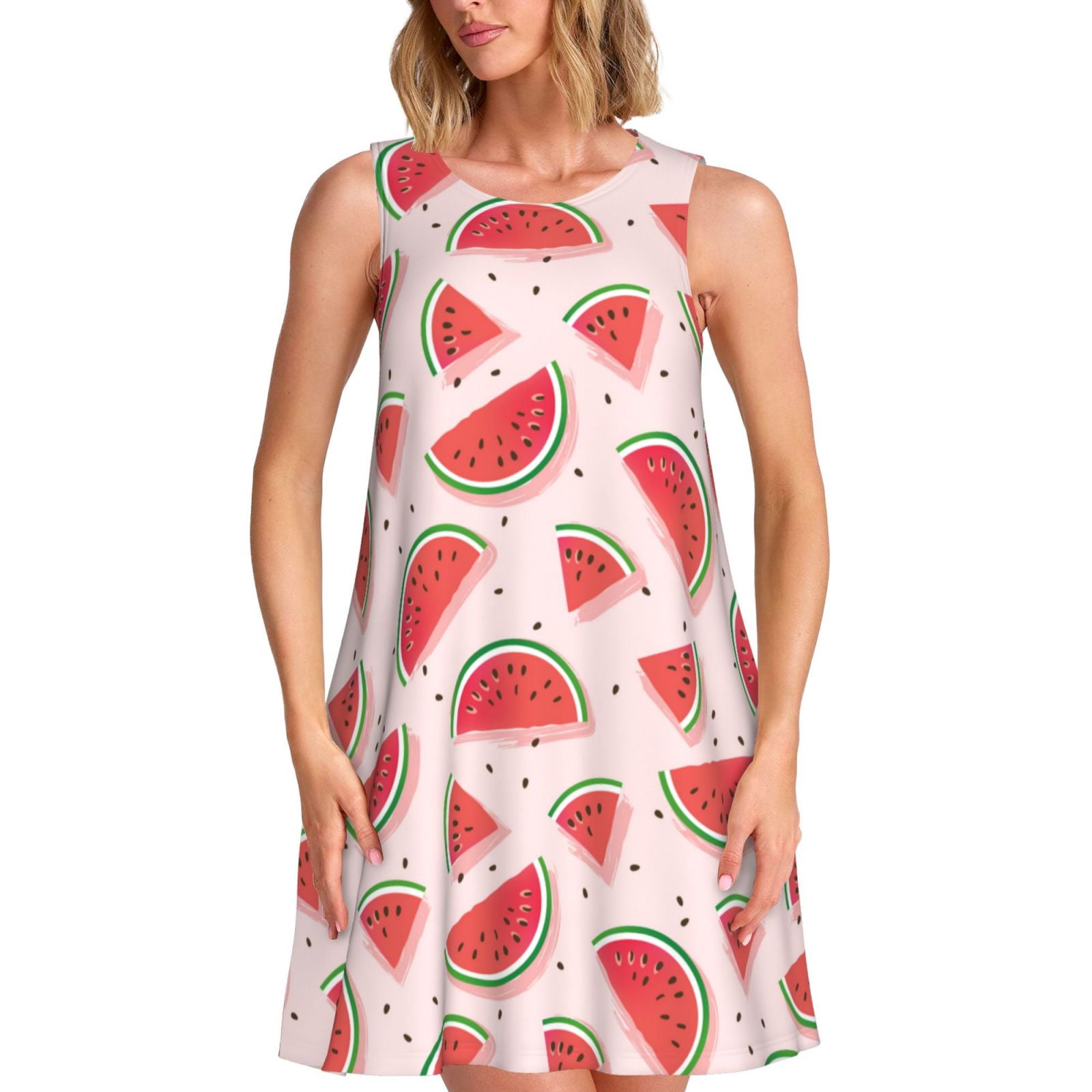 Fotbe Watermelon Pattern Women’s Summer Tank Midi Dress – Sleeveless A ...