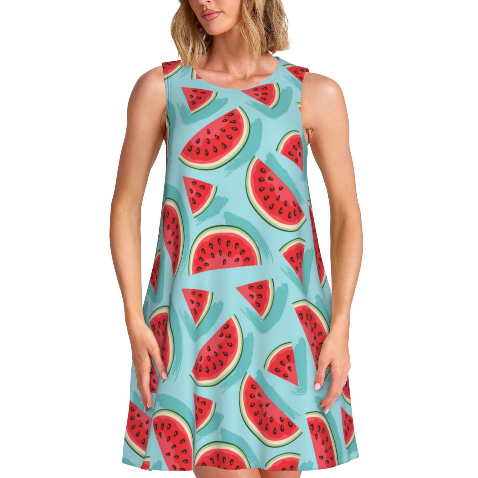 Fotbe Watermelon Pattern Women’s Summer Tank Midi Dress – Sleeveless A ...