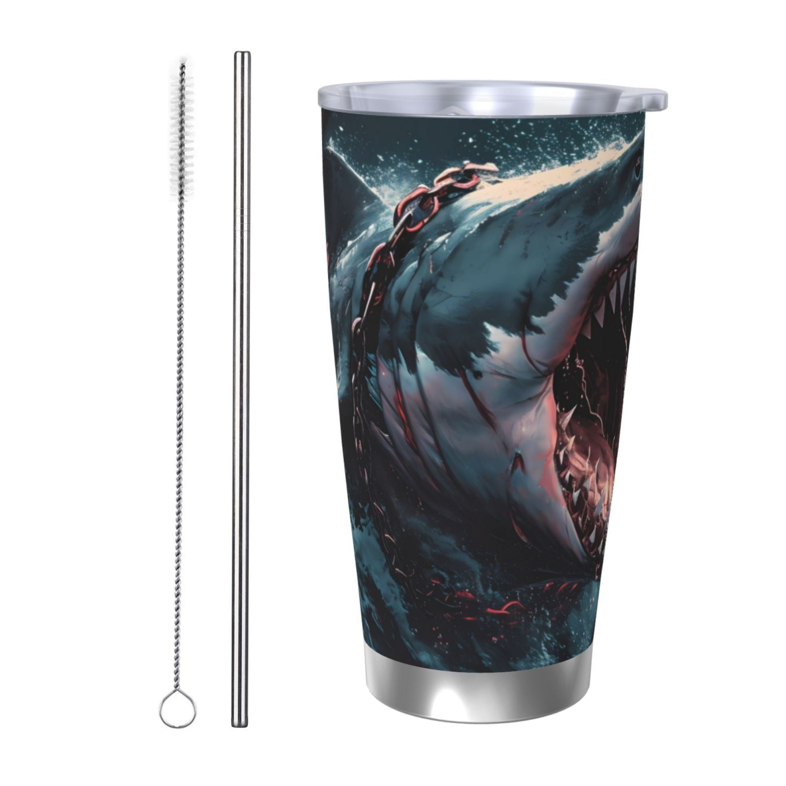 Fotbe Wave Chain Shark Pattern 20 oz Tumbler Stainless Steel Vacuum ...
