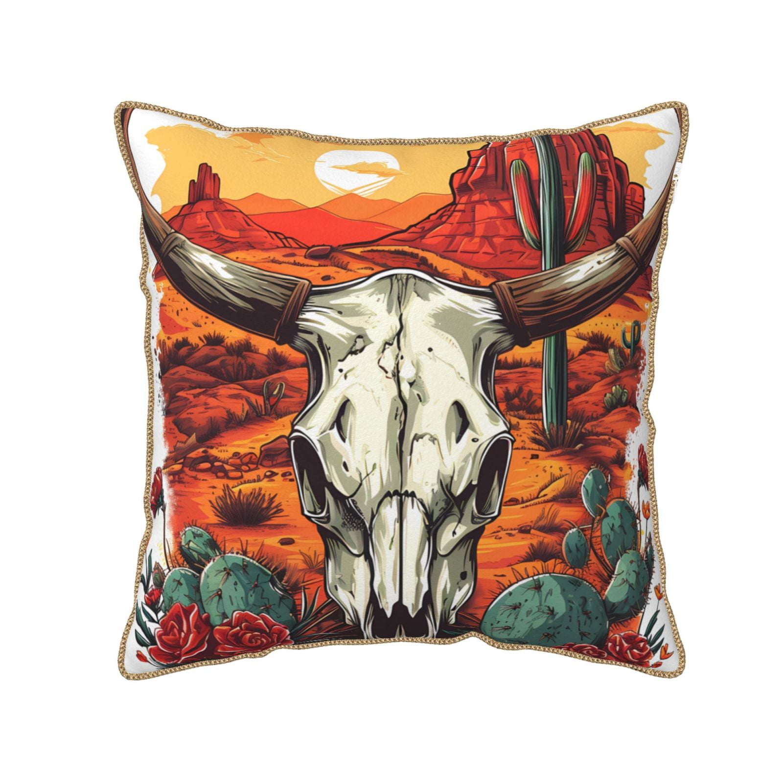 Fotbe Western Desert Cactus Ram Skull Pattern Velvet Decorative Throw ...