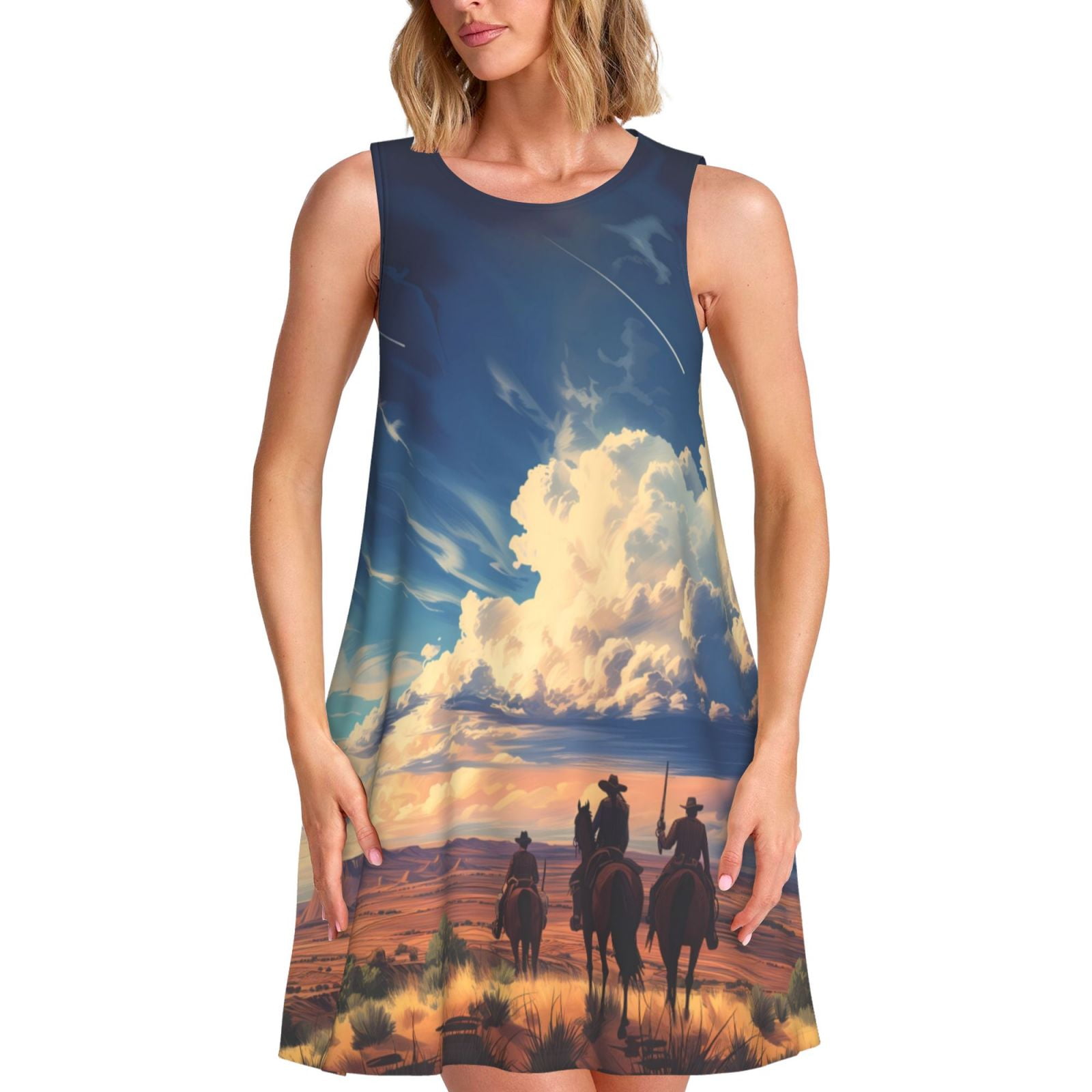 Fotbe Western Desert Cloud Cowboy Pattern Women’s Summer Tank Midi ...
