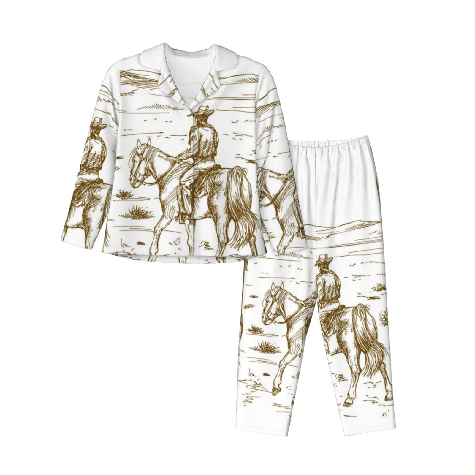Fotbe Western Desert Cowboys Pattern Long Sleeve Pajama Set for Women ...