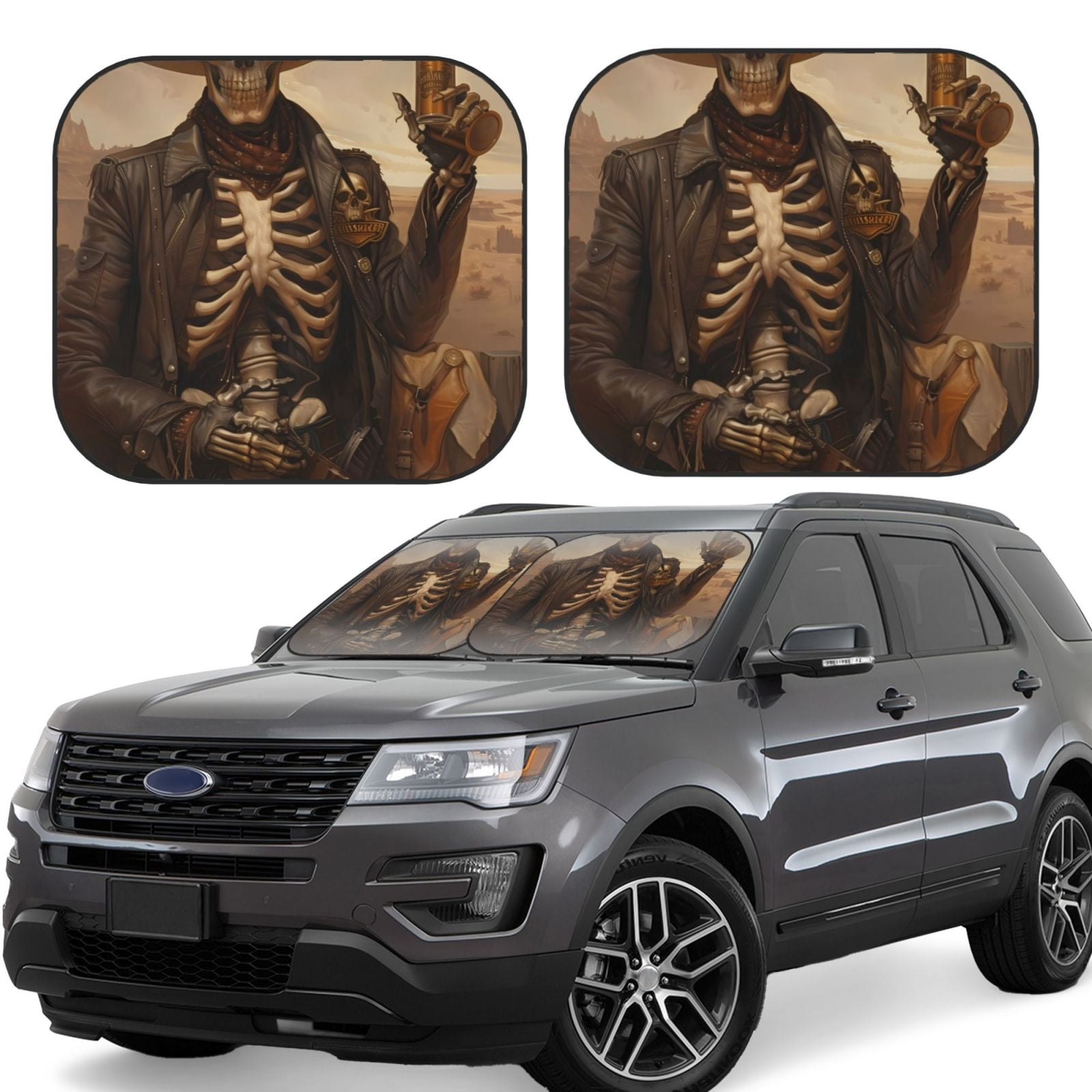 Fotbe Western Skull Cowboy 2-Piece Car Windshield Sun Shade | Sun ...