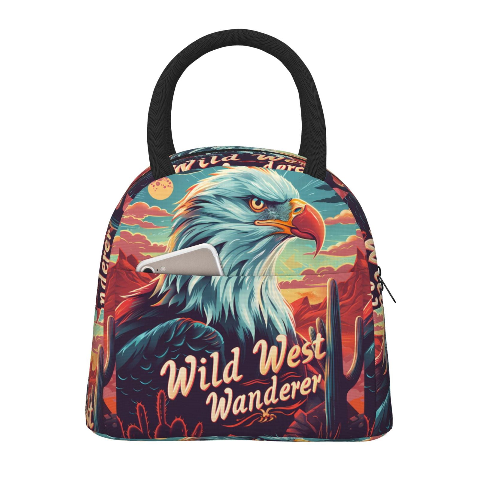 Fotbe Western Style Bald Eagle Pattern Lunch Bag, Insulated Lunch Box ...